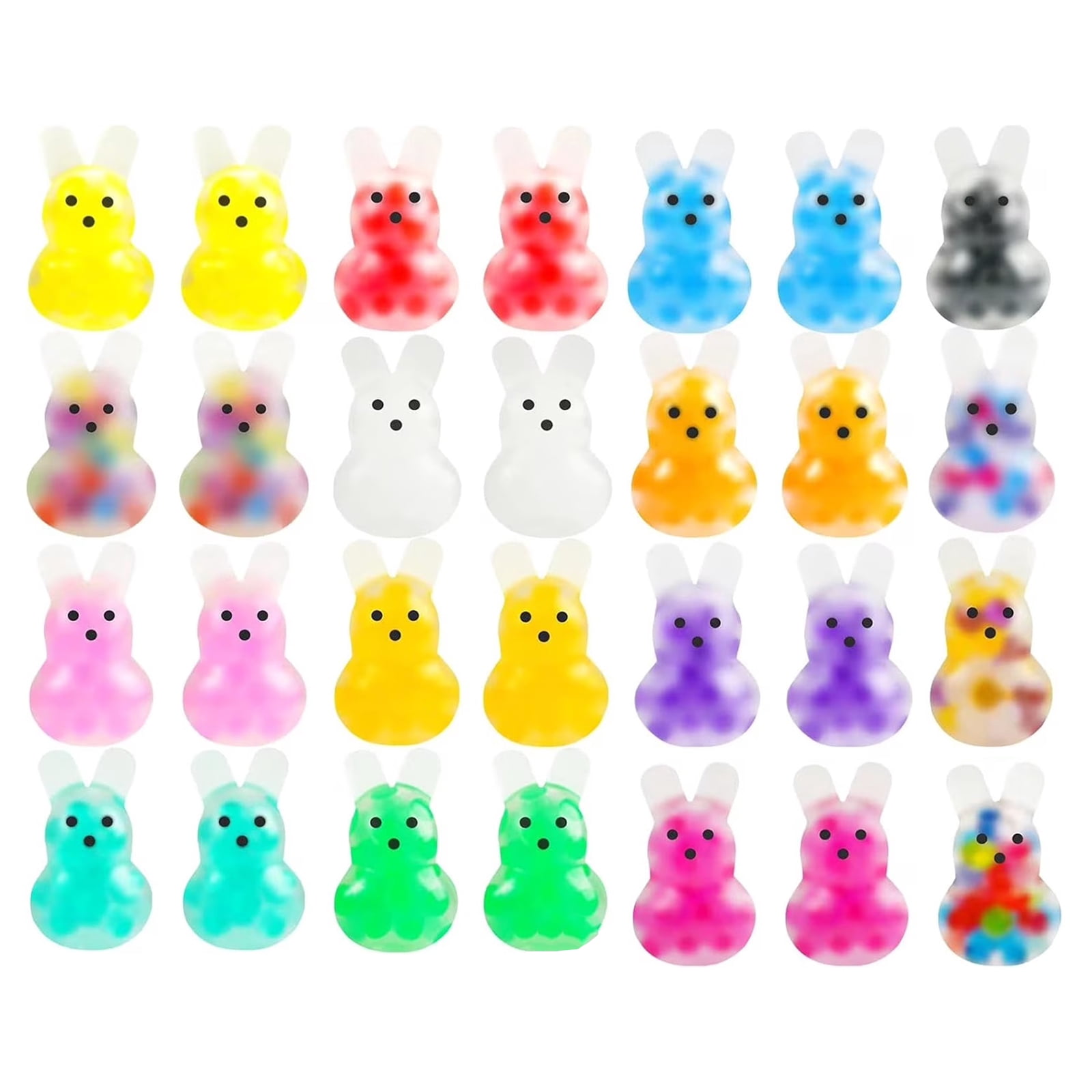 28 Pack Glitter Bunny Squishies Toys, Bulk Clear Rabbit Stress Balls ...