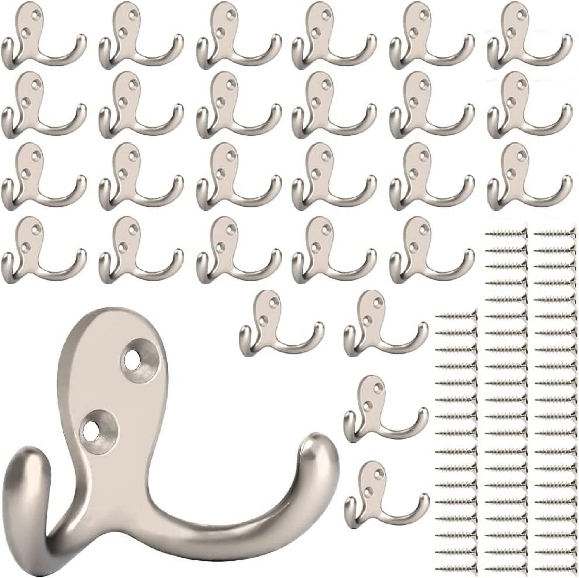 28 Pack Heavy Duty Double Prong Coat Hooks Wall Mounted with 56 Screws ...