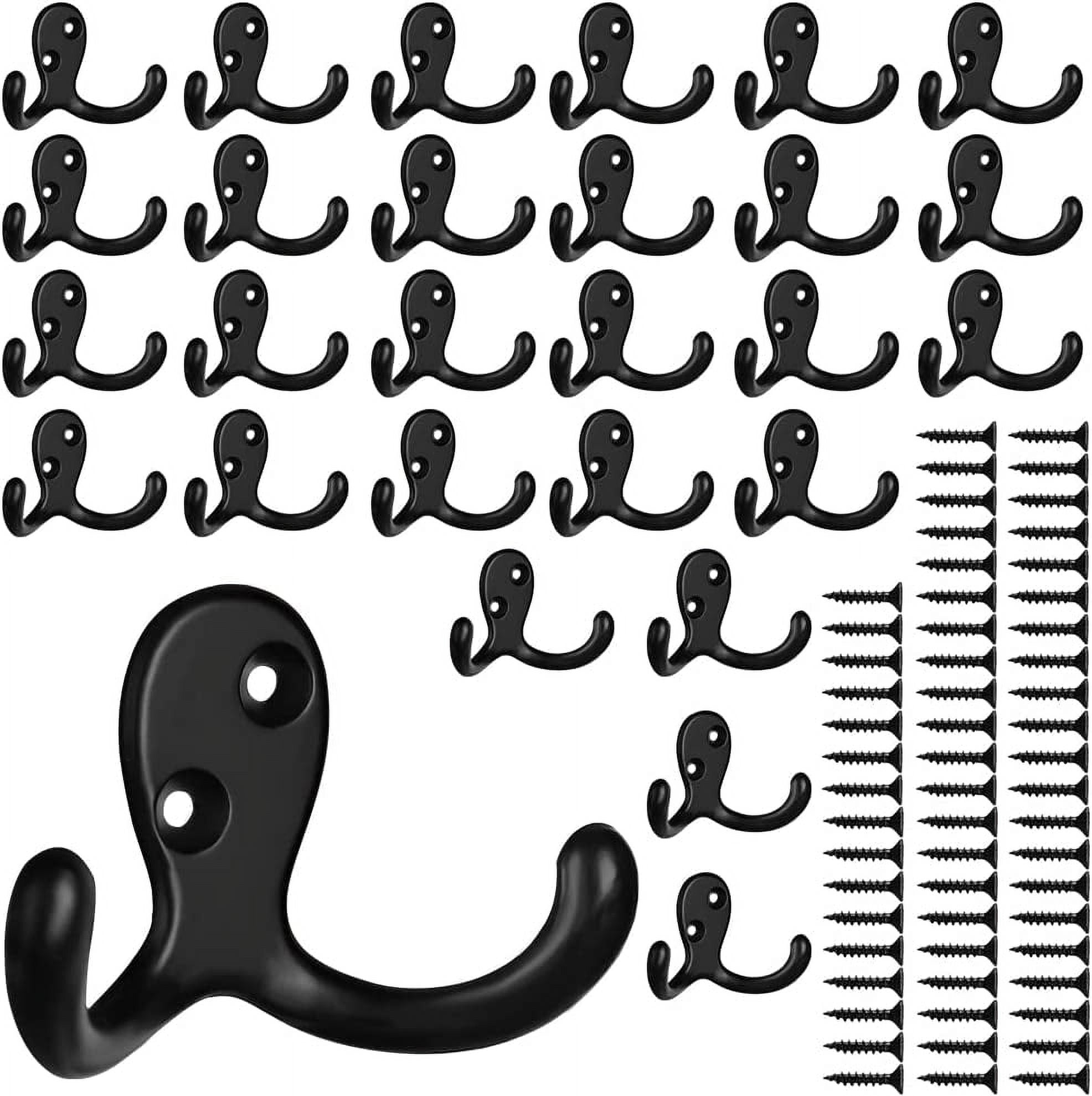 28 Pack Heavy Duty Double Prong Coat Hooks Wall Mounted with 56 Screws ...