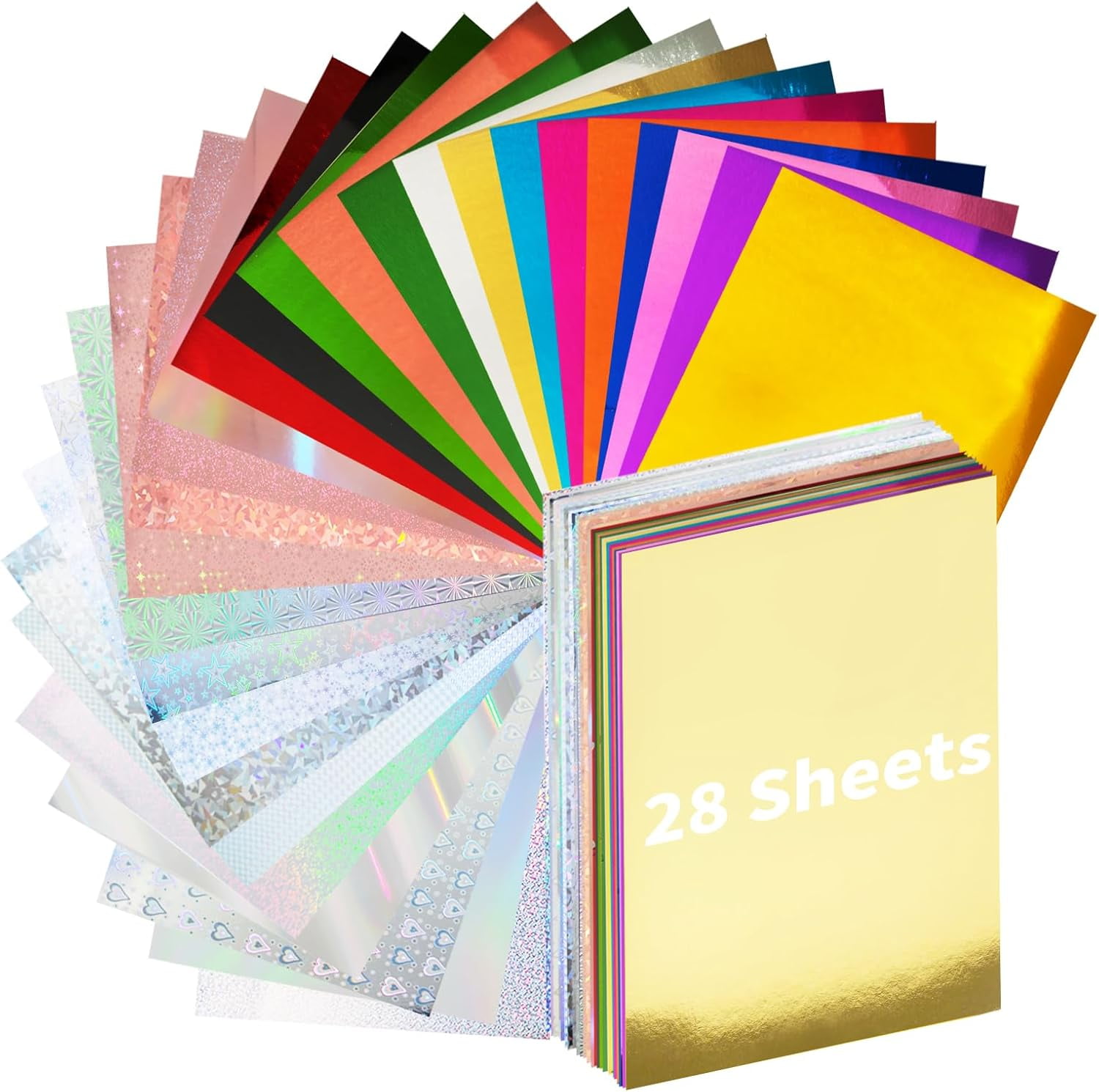 28 Pack Metallic Cardstock Paper Sheets, 8" x 12" Color Foil Mirror ...