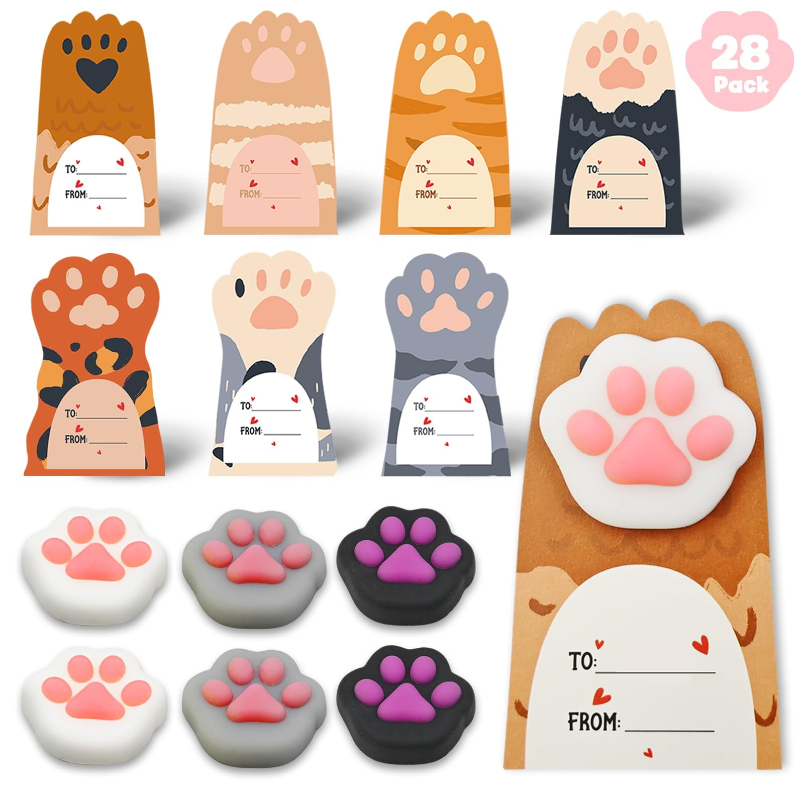 28 Pack Squishy Cat Paw Squeeze Toys with Gift Cards,Kawaii Squishies ...