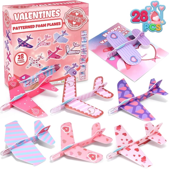 28 Pack Valentines Day Cards for Kids School with Foam Airplane ...