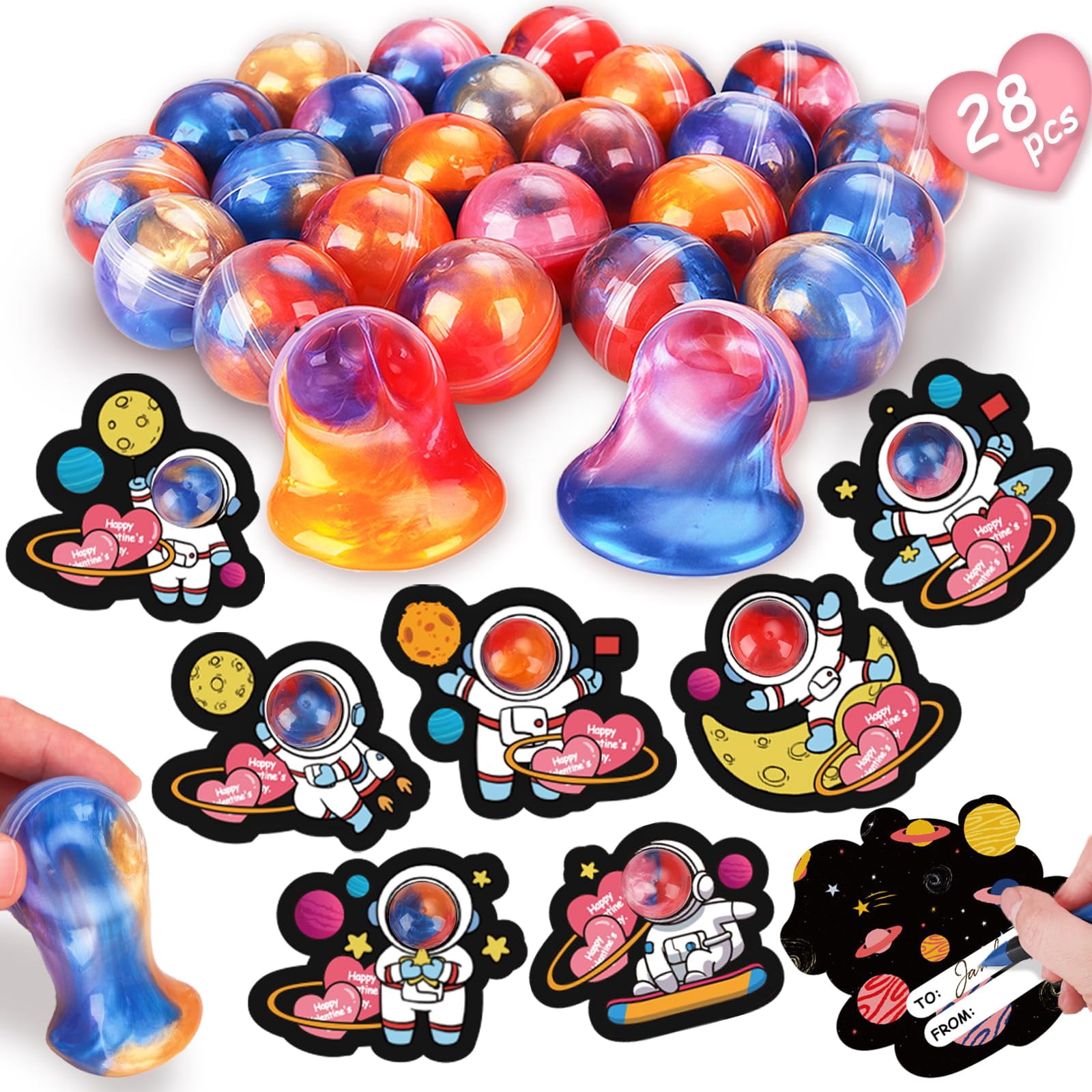 28 Pack Valentines Day Gifts for Kids, Galaxy Slime with Greeting Cards ...