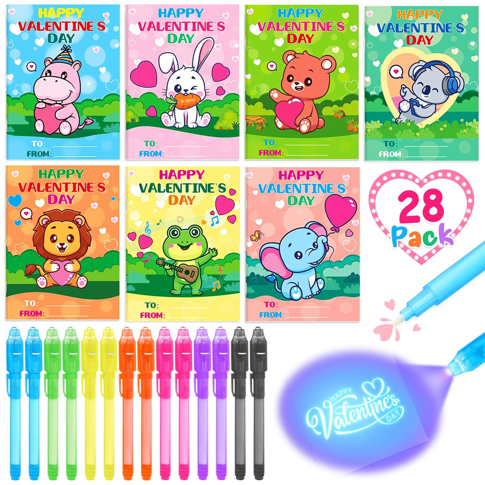 28 Pack Valentines Invisible Ink Pens with Notebook, Valentines ...