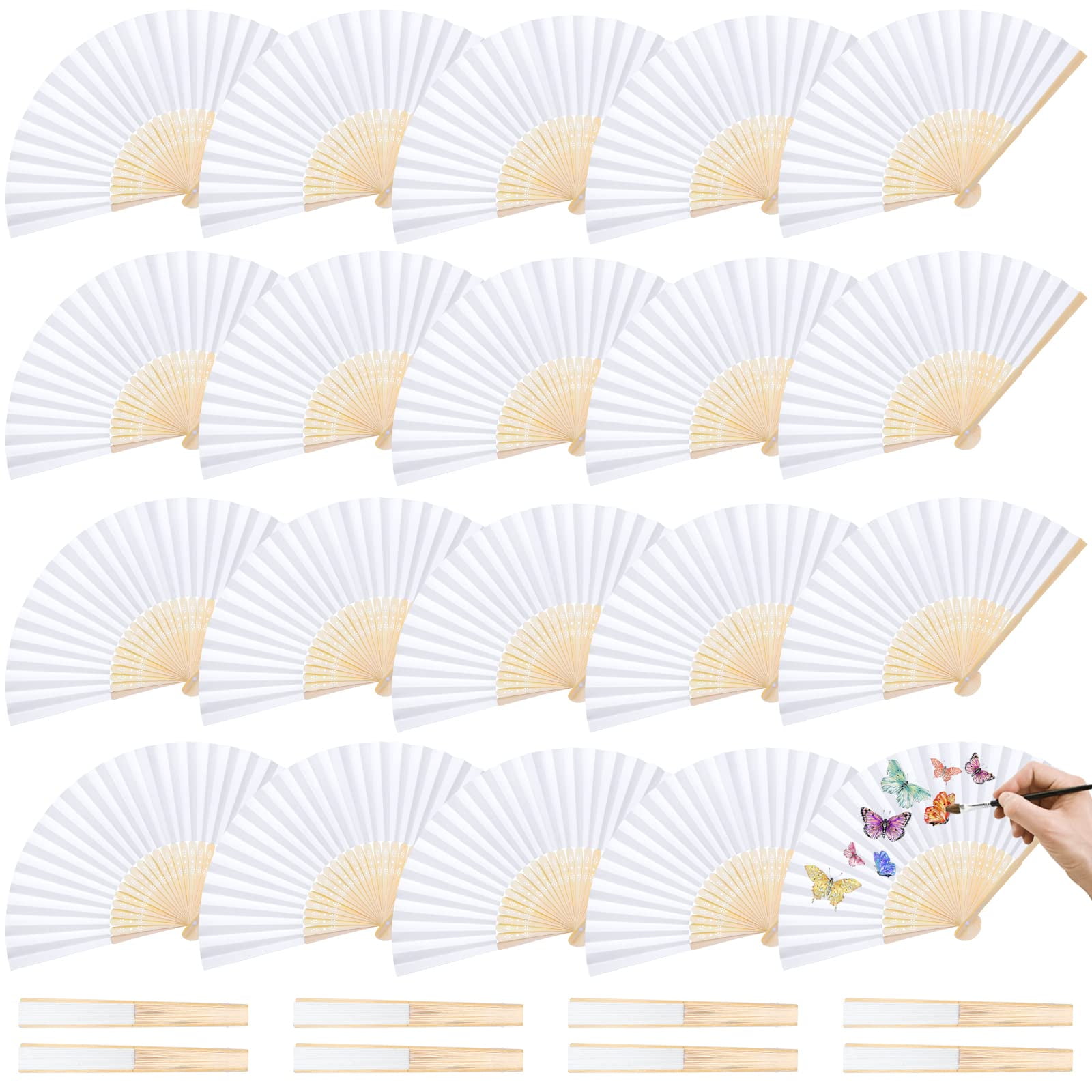 28 Pack White Paper Folding Fans 8.3 Inch, Decorative Wedding Party ...