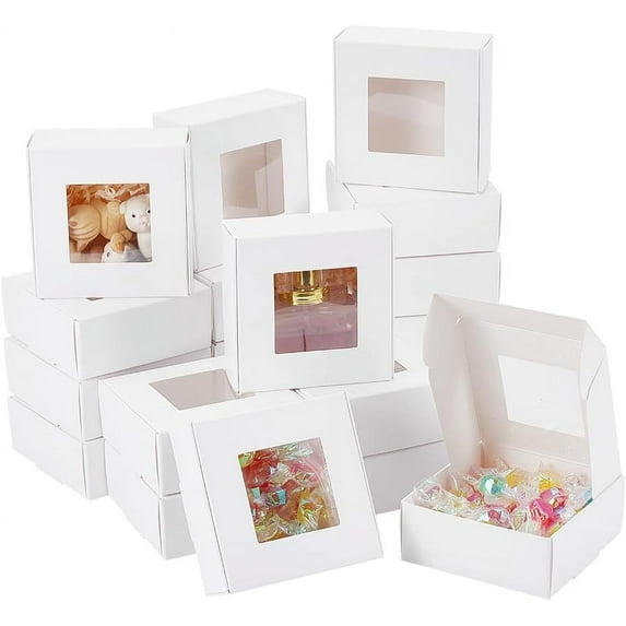 28 Packs 3.3x3.3x1.3 Inch Square Gift Boxes with Clear Window White ...