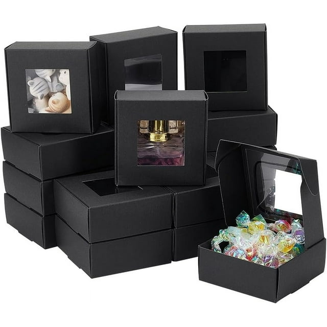28Packs 3.3x3.3x1.3 Inch Square Gift Boxes with Clear Window Black ...