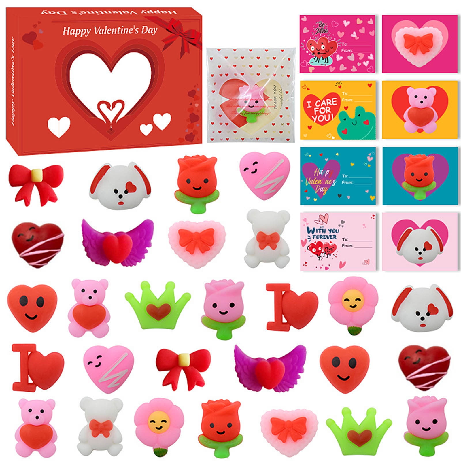 28 Packs Blind Box Set Valentines Day Gifts Card with Mochi Squishy ...