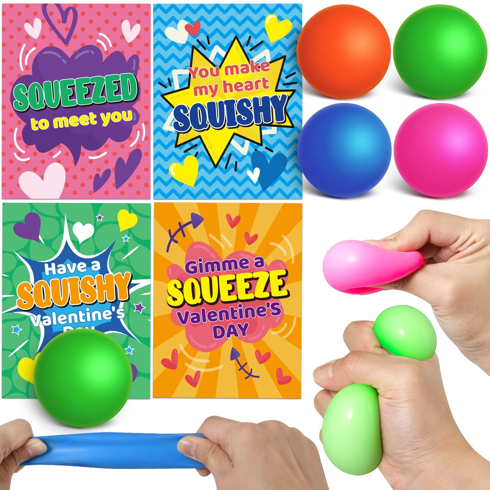 28 Packs Kids Valentine'S Day Greeting Cards With Squeeze Ball Set ...