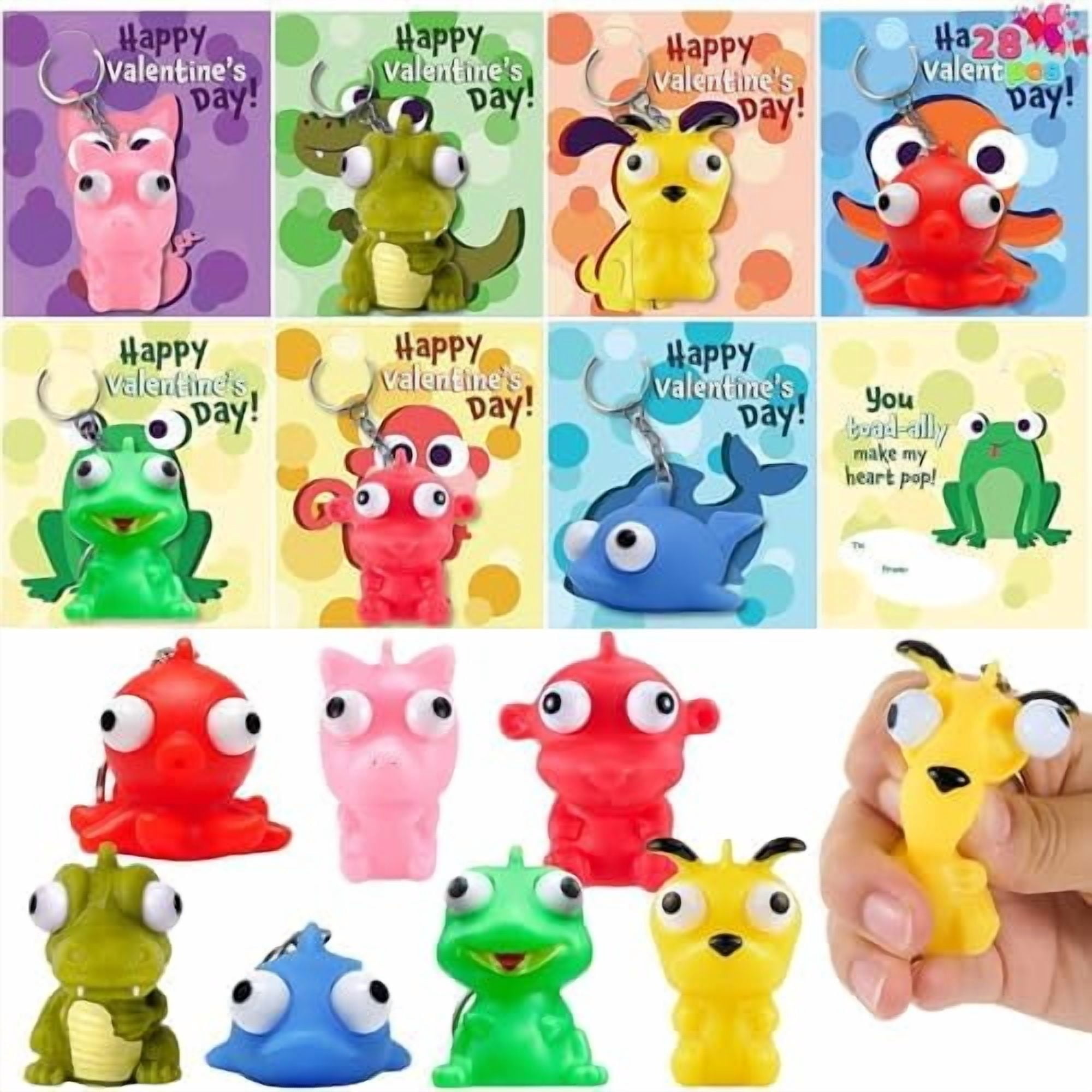 28 Packs Valentine's Day Gift Cards with Popping Eyes Animal Keychains ...