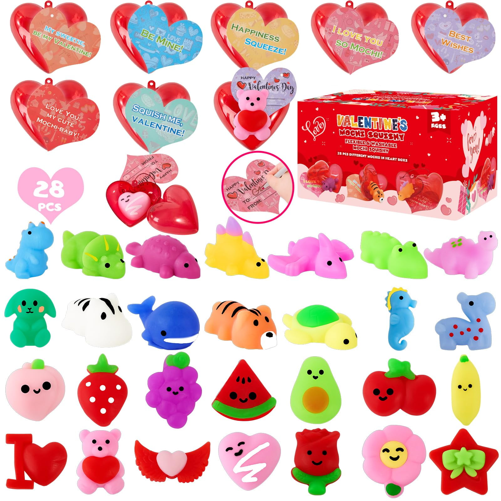 28 Packs Valentines Day MMF7 Gifts For Kids, Cute Mochi Squishy Toys ...