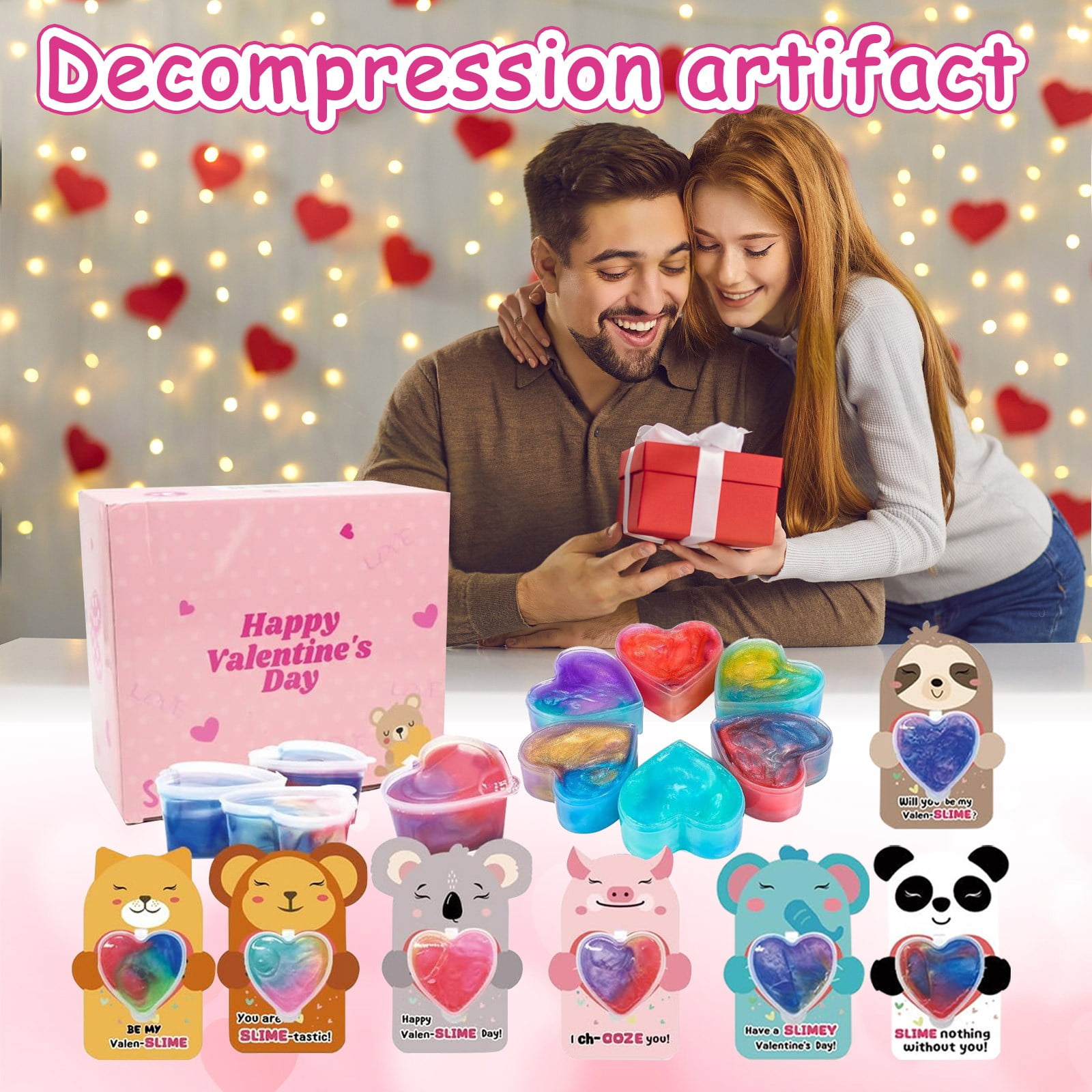 28 Packs Valentines Day Slime Hearts, Valentine Slime with Gift Cards ...