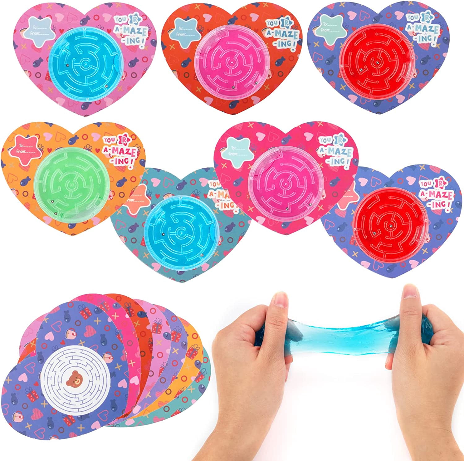 28 Packs Valentines Slime in Maze Boxes with Valentine Greeting Heart ...