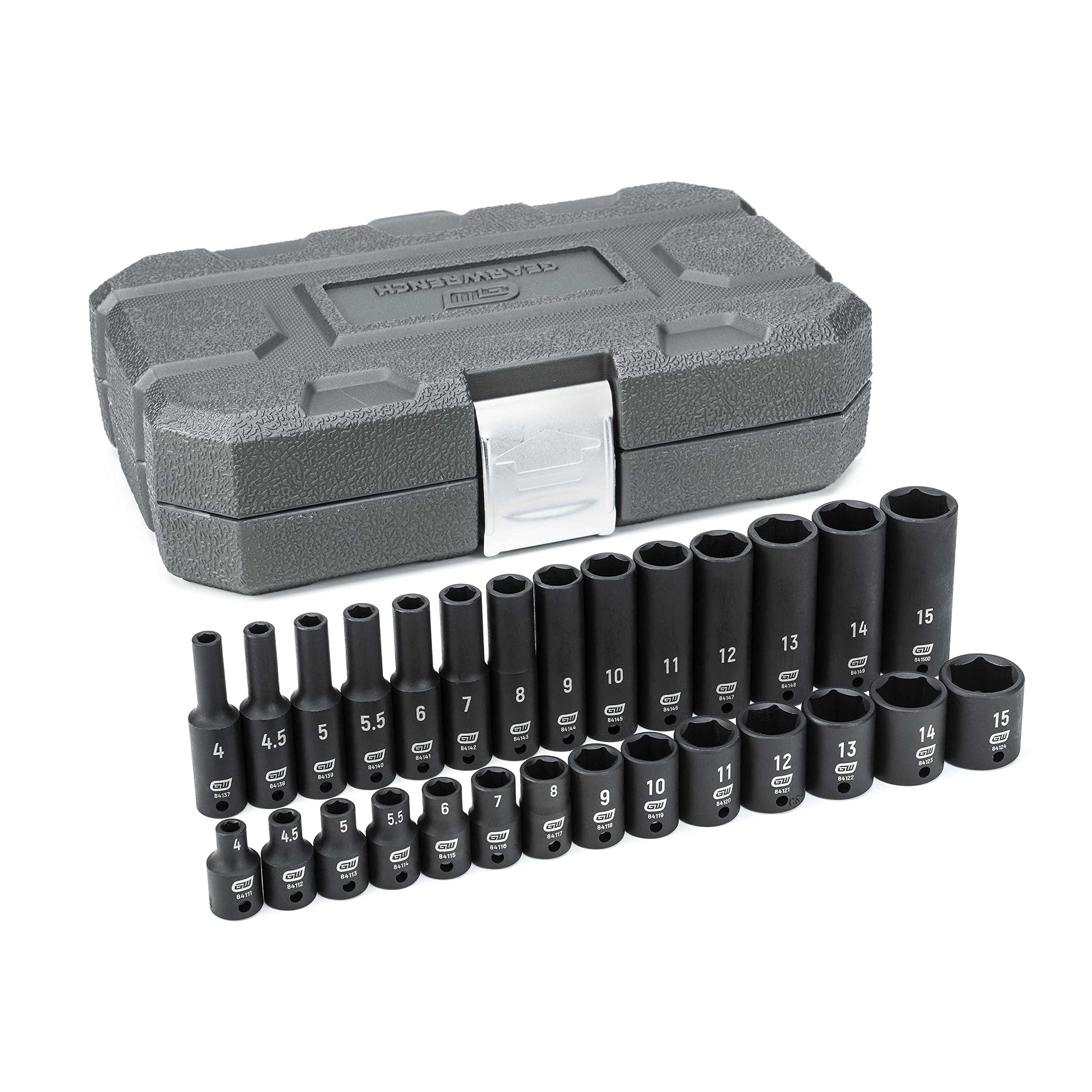 28 Pc. 1/4" Drive 6 Pt. Standard & Deep Impact Socket Set, Metric ...