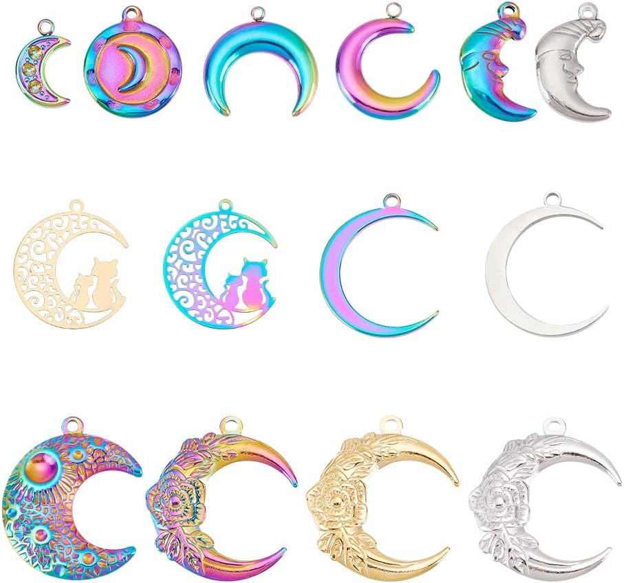 28 Pcs 14 Styles Moons Stainless Steel Pendants Plated Moons Pendant ...