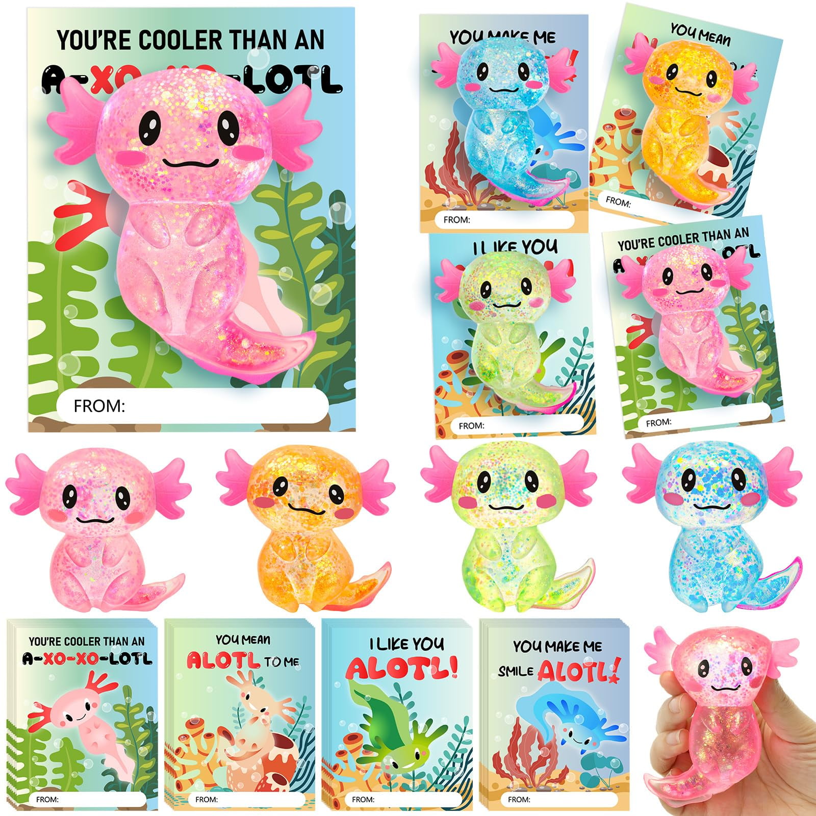28 Pcs Axolotl Sensory Fidget Toy With Cards Axolotl Party Favors Party ...
