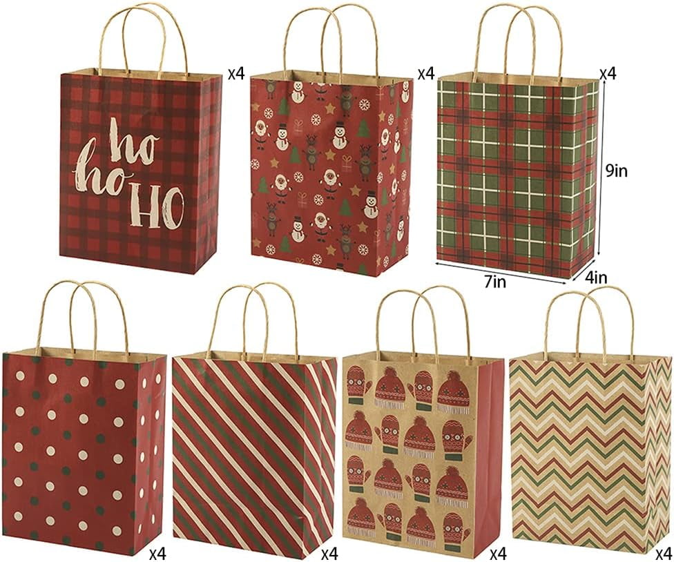 28 Pcs Christmas Holiday Gift Kraft Paper Bags Medium Size Kraft Paper Gift Bag - Walmart.com