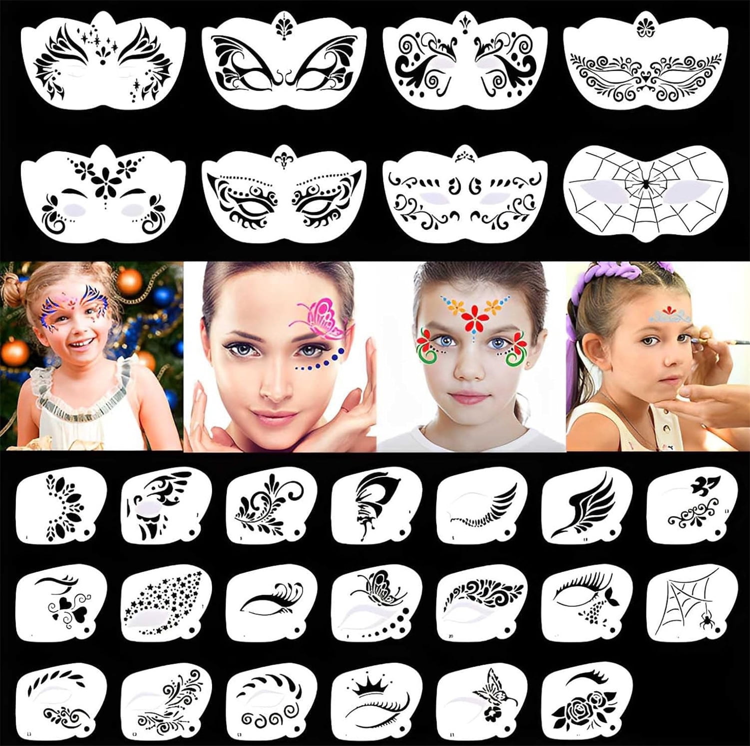 28 Pcs Face Paint Stencils Kits,Happon Reusable Facial Painting ...
