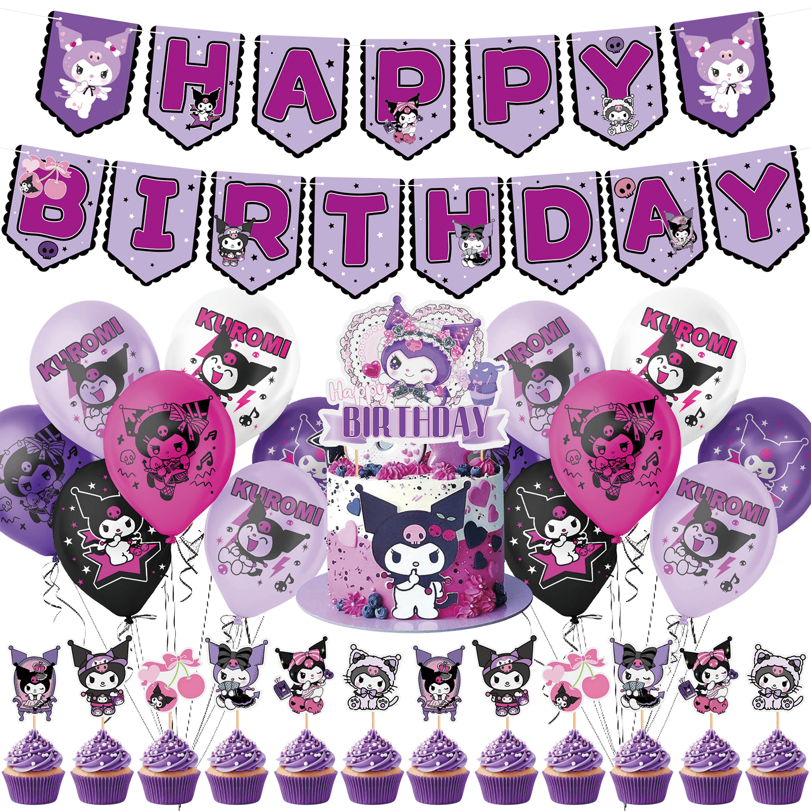 28 Pcs For Kuromi Theme Birthday Party Decorations,With 1 Happy ...