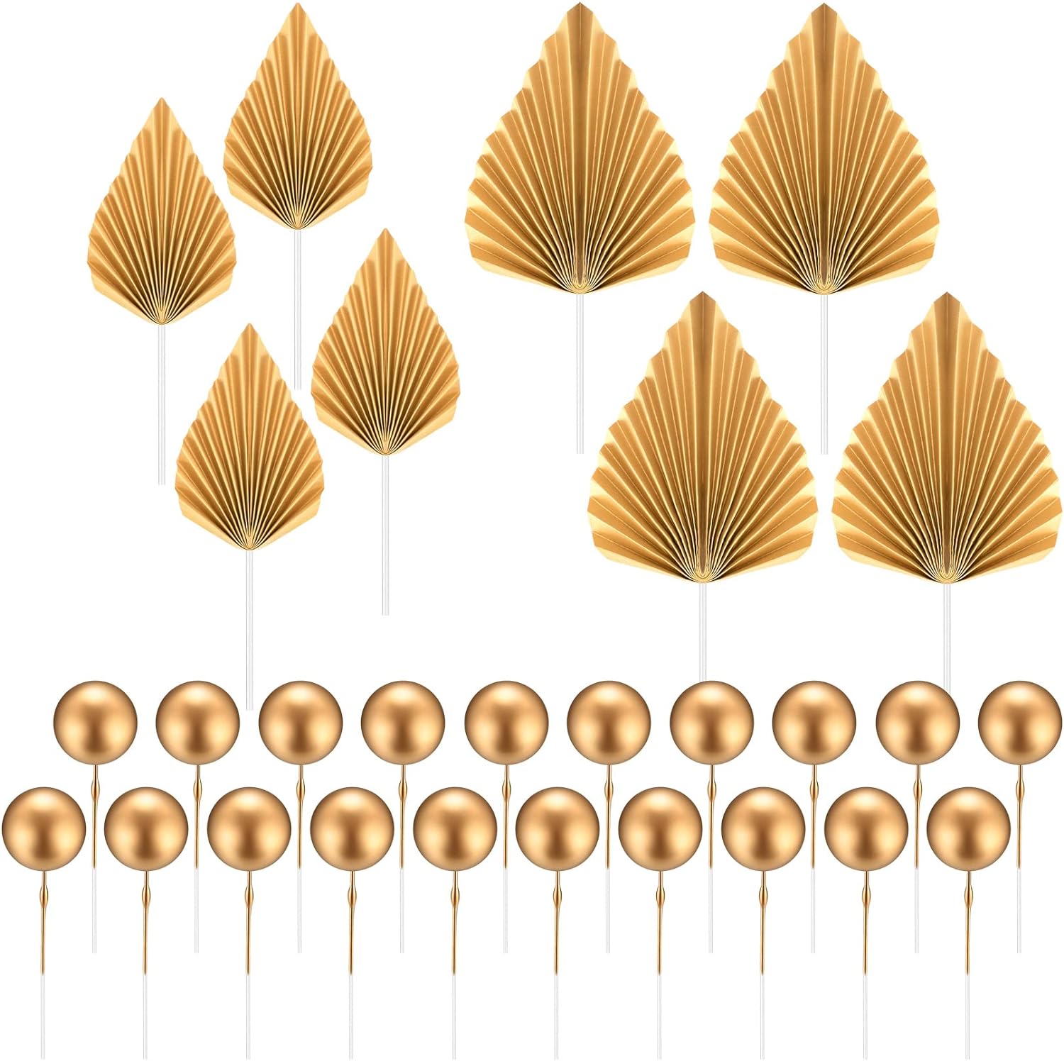 28 Pcs Gold Cake Topper Decorations(8 x Paper Palm Fan Cake Decorations ...