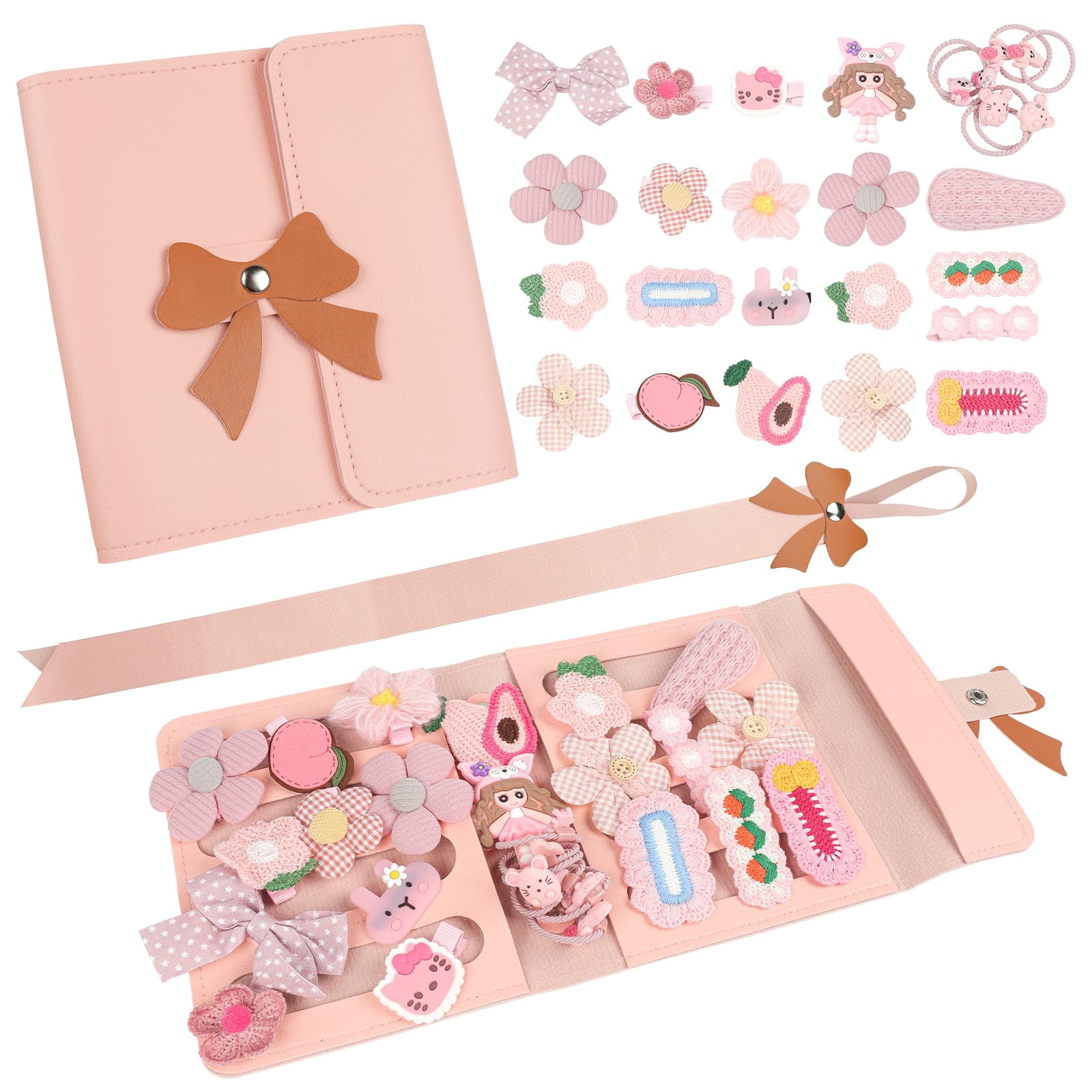28 Pcs Hair Clips for Girls with Bows Flower 1.2in-1.8in Fully Lined ...