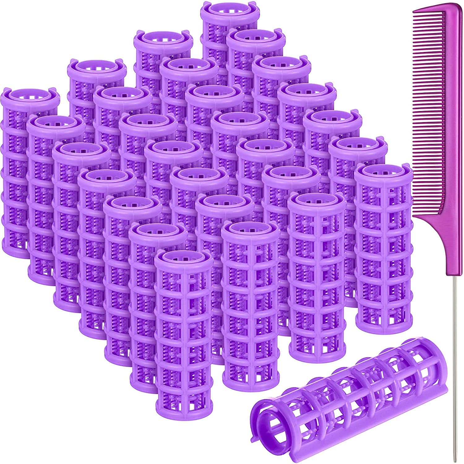 Trianu 28 Pcs Hair Rollers 0.6 Inch Plastic Hair Curlers, Pintail Comb ...