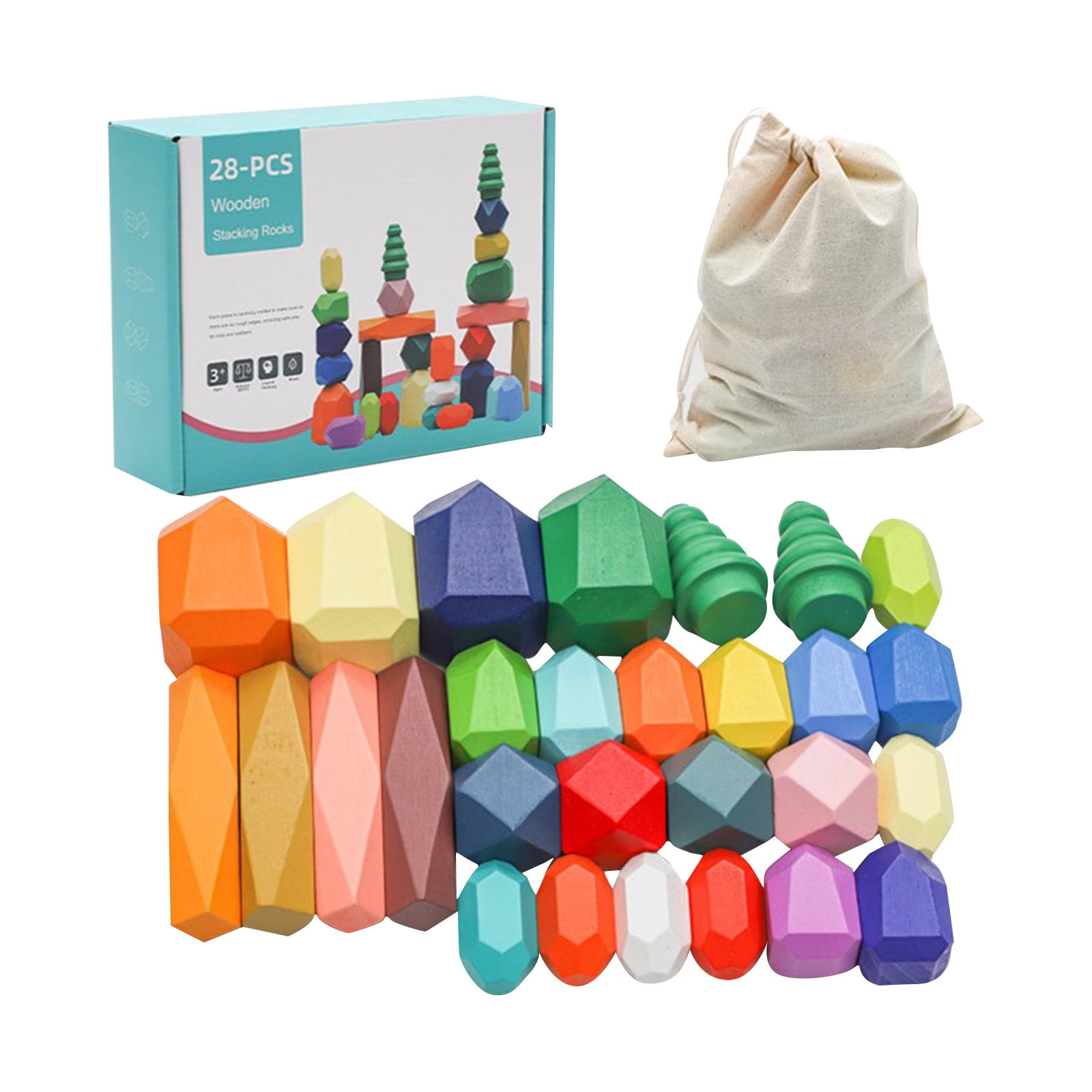 28 Pcs Stacking Rocks Montessori Toys for 1+ Year Old Colorful Wooden ...