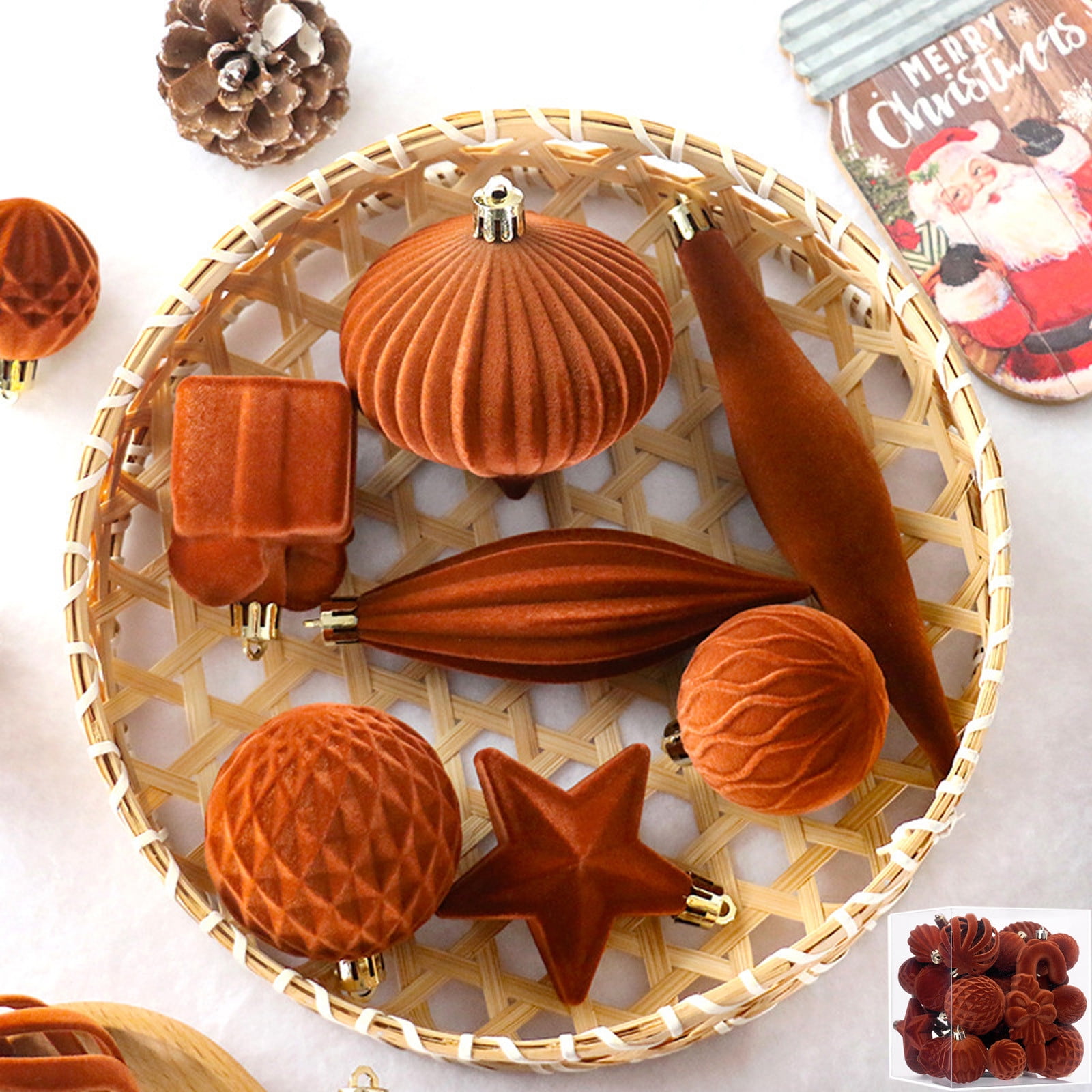 28-Piece Flocked Christmas Ball Ornaments Set | Irregular Brown Plastic Tree Decorations for ...