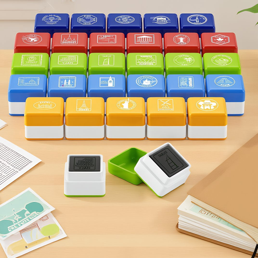 28-Piece Passport Set for with Storage Box, World Travel Theme Rubber ...