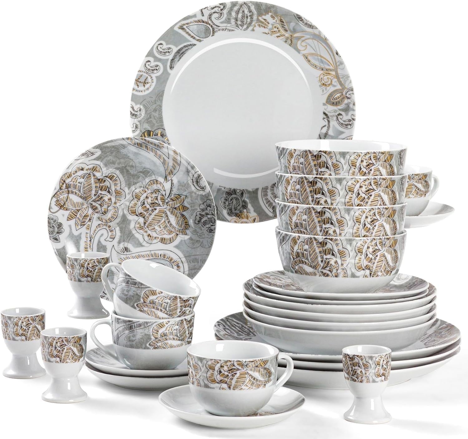 28 Piece Porcelain Dinnerware Set, Premium Plates and Bowls Sets,Egg ...