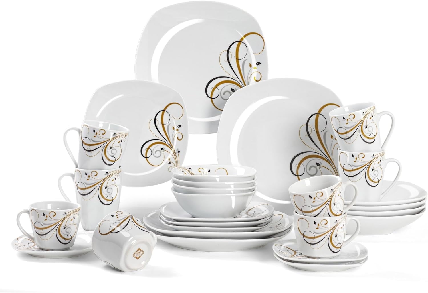 28 Piece Porcelain Dinnerware Set, Square Plates and Bowls, Mug Set ...