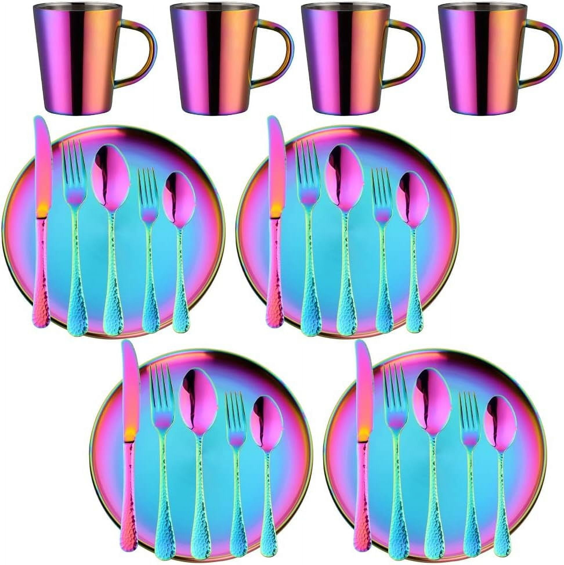 28-Piece Rainbow Dinnerware Set for 4 Stainless Steel Dinner Plate Set ...