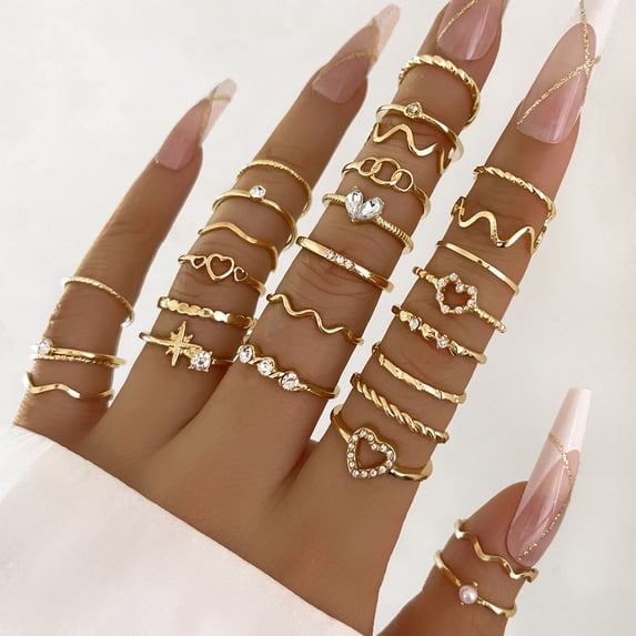 28-Piece Vintage Rhinestone Pearl Ring Set For Women, Rvkxad Unique Eye ...