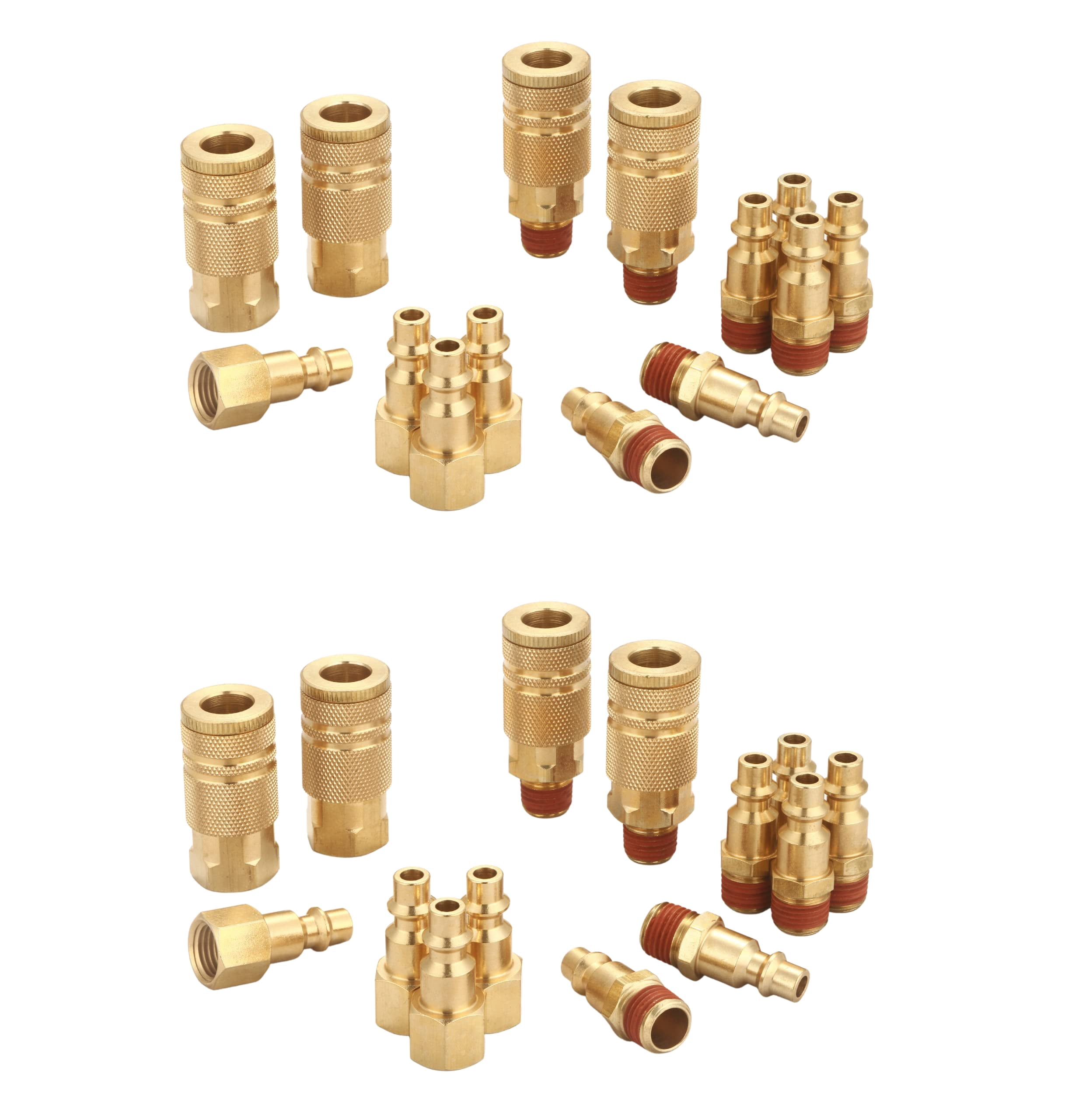 28 Piece with sealant Industrial Type D 1/4 Inch NPT Solid Brass Quick ...