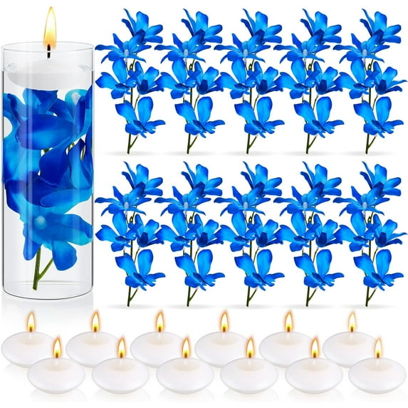 28 Pieces Floating Flowers for Centerpieces Blue Orchid Flowers Vase ...
