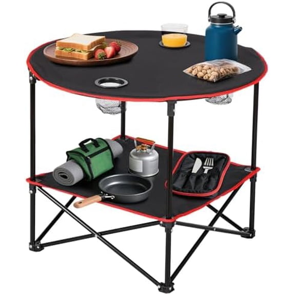 28" Portable Folding Picnic Table Outdoor Camp Table Round 2-Tier with ...