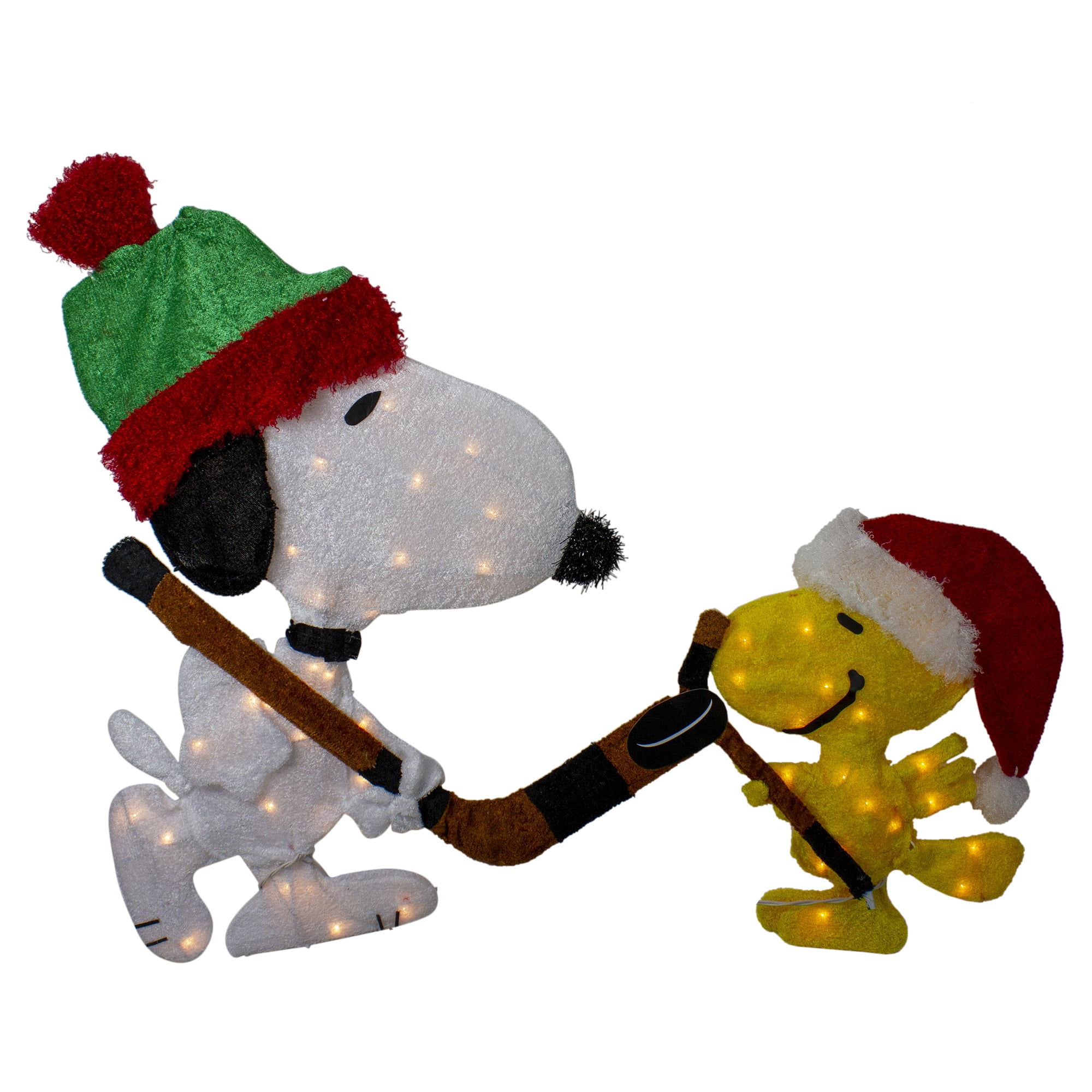 28" Pre-Lit Peanuts Snoopy and Woodstock Hockey Face-Off Outdoor ...