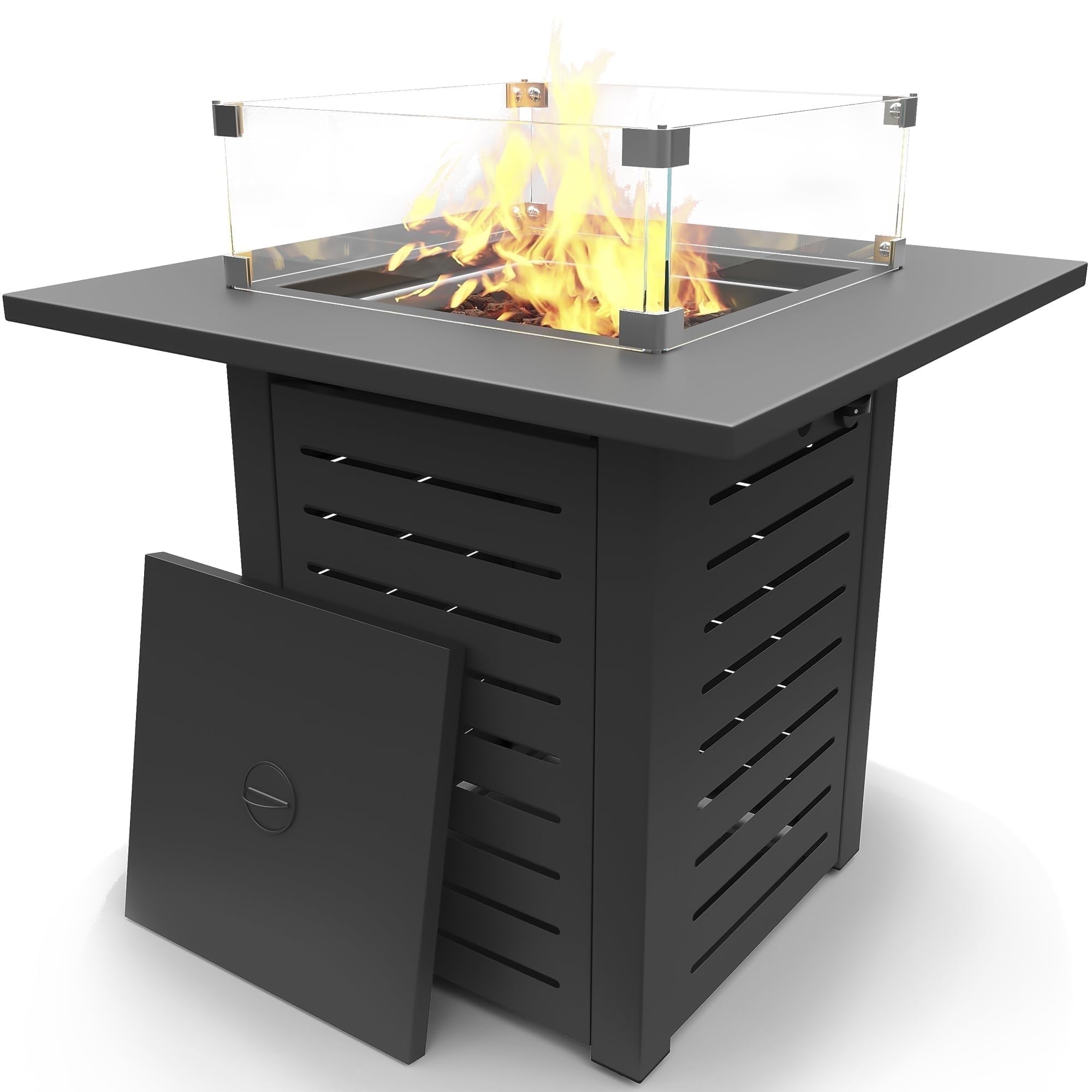 MBY 28" Fire Pit Table, 50,000 BTU Steel Gas Firepit with Lid and Glass ...
