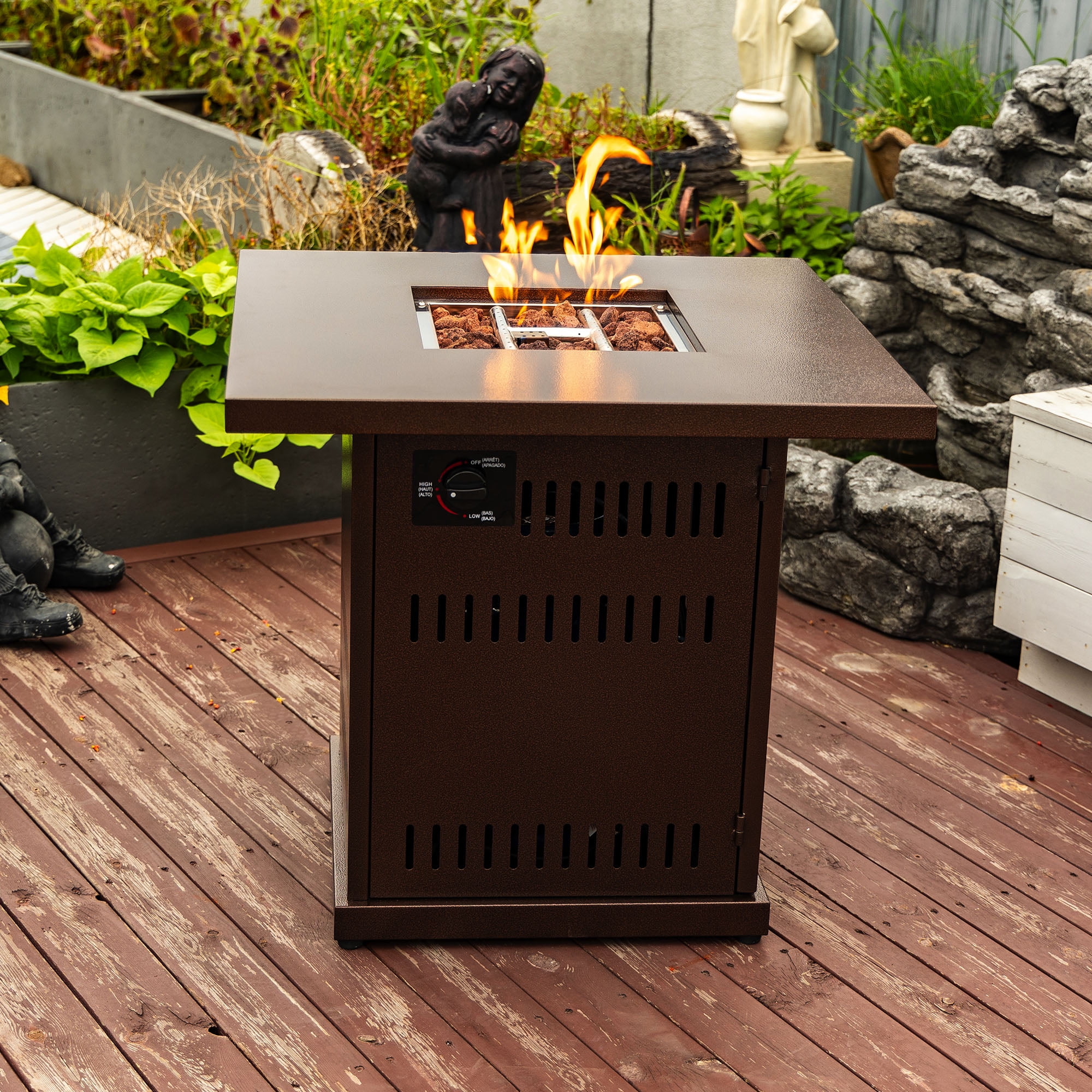 28" Propane Gas Fire Pit Table, 50000 BTU Square Steel Fire Pit for Outside Patio Deck Garden ...