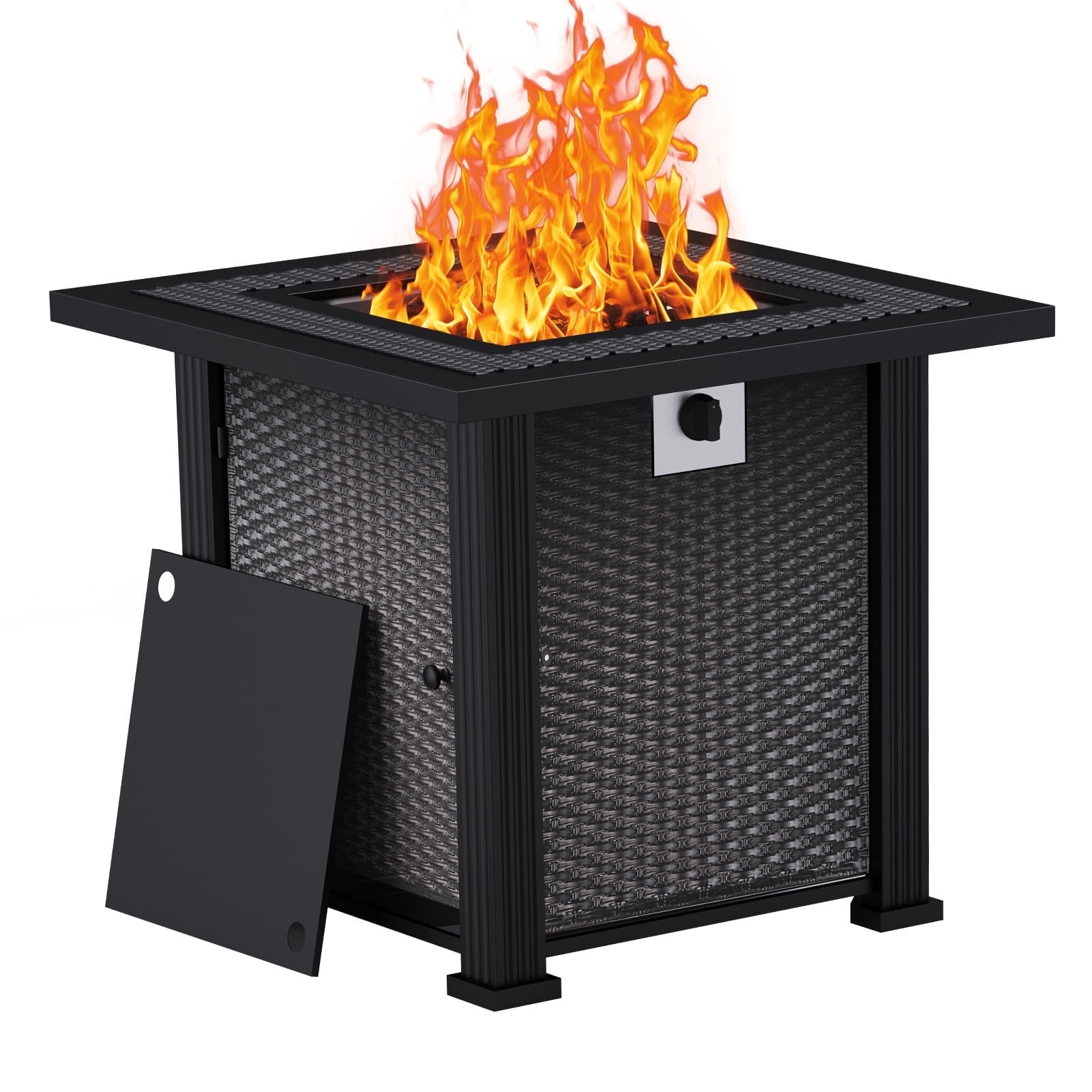 28" Propane Gas Fire Pits with Lid and Lava Rock for Outside,50,000 BTU ...