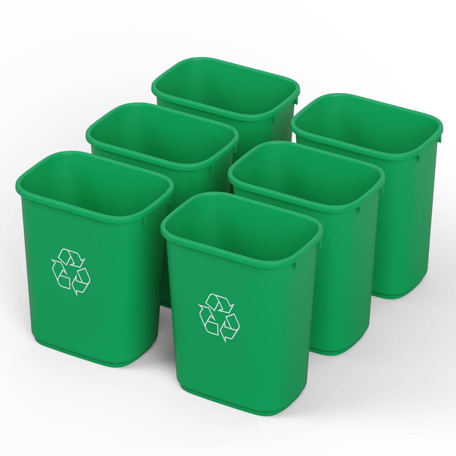 28 Qt. Green Rectangular Recycling Wastebasket Trash Can, 6 Pack ...