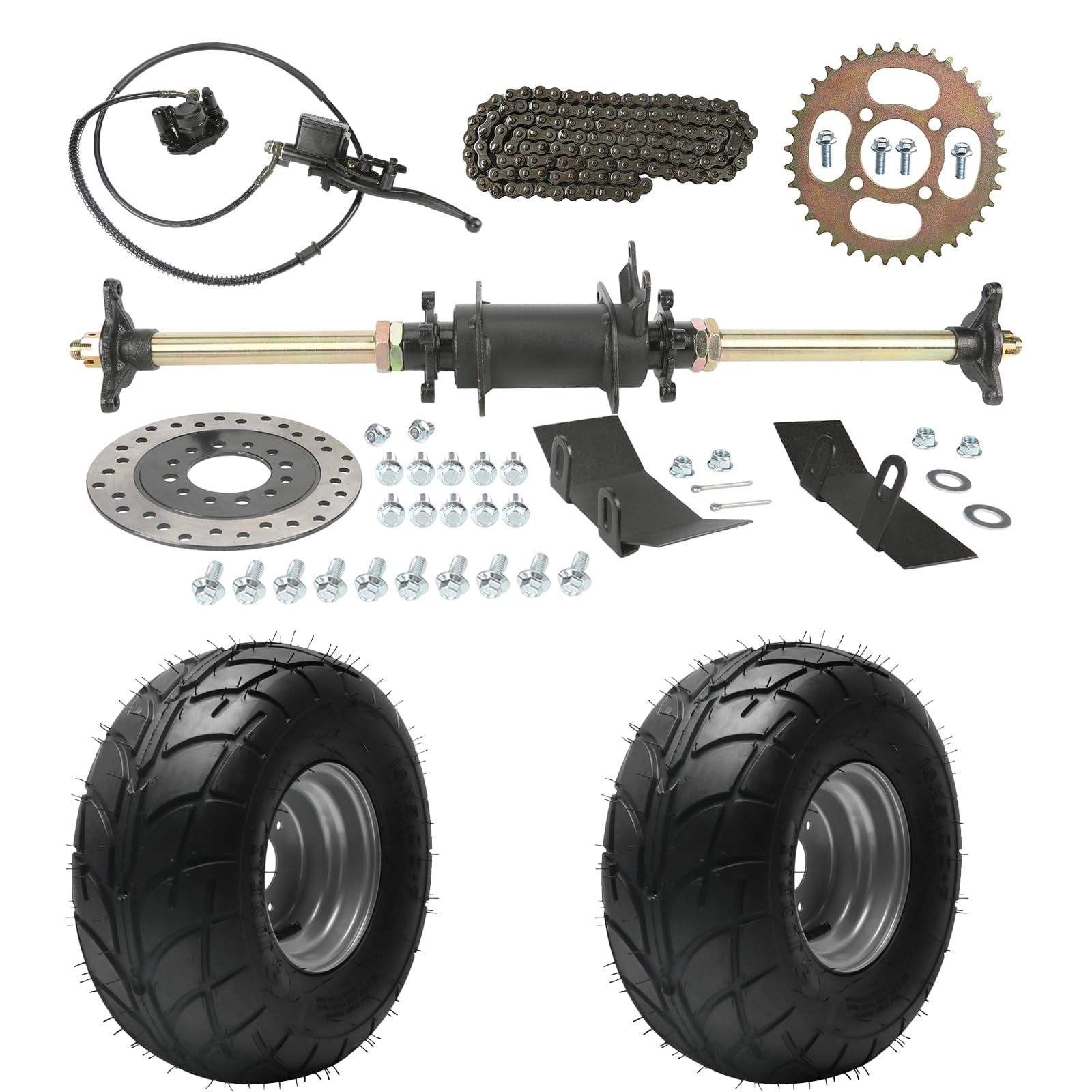 28" Rear Axle Kit with Hand Brake Assembly, 420 Chain Sprocket, Brake ...