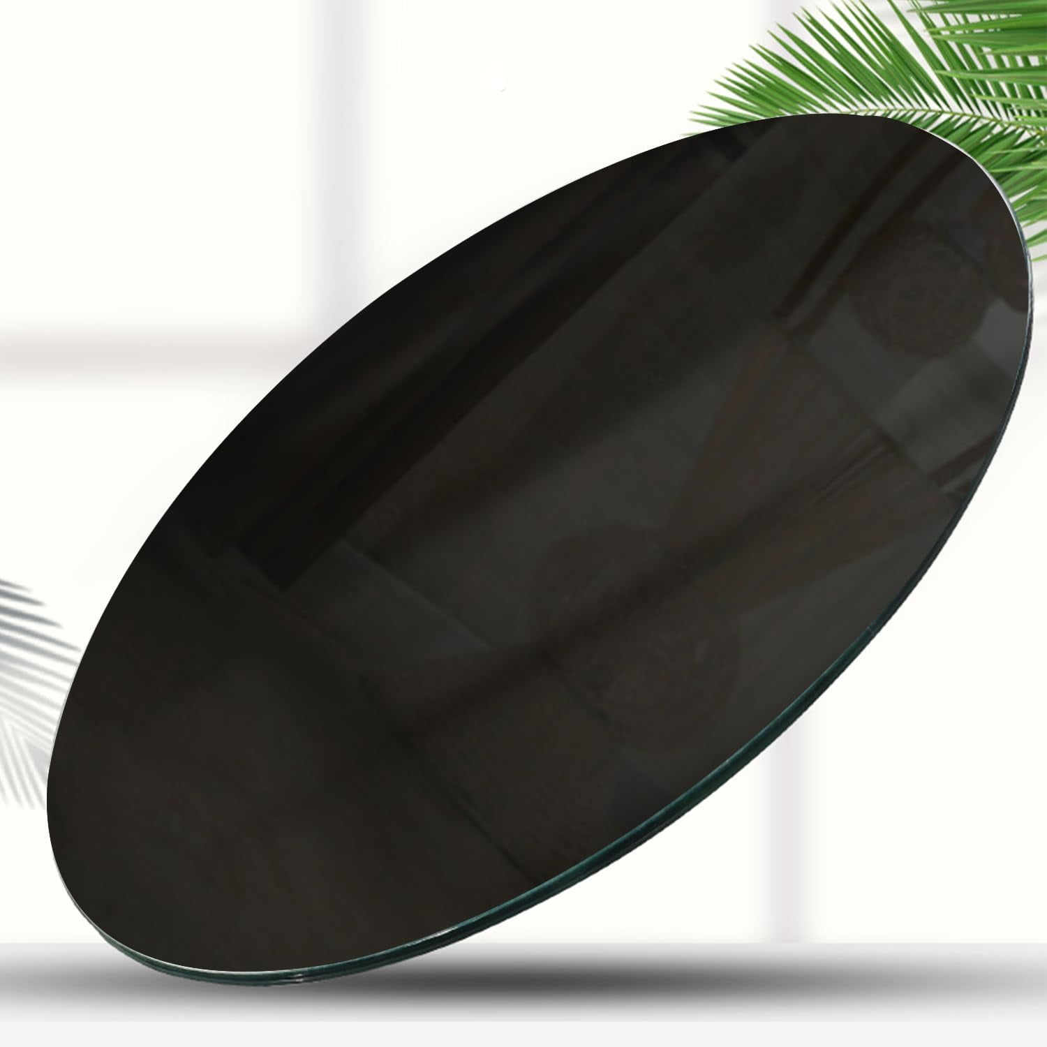 28" Round Black Tempered Glass Table Top, 3/8" Thick Beveled Polished ...