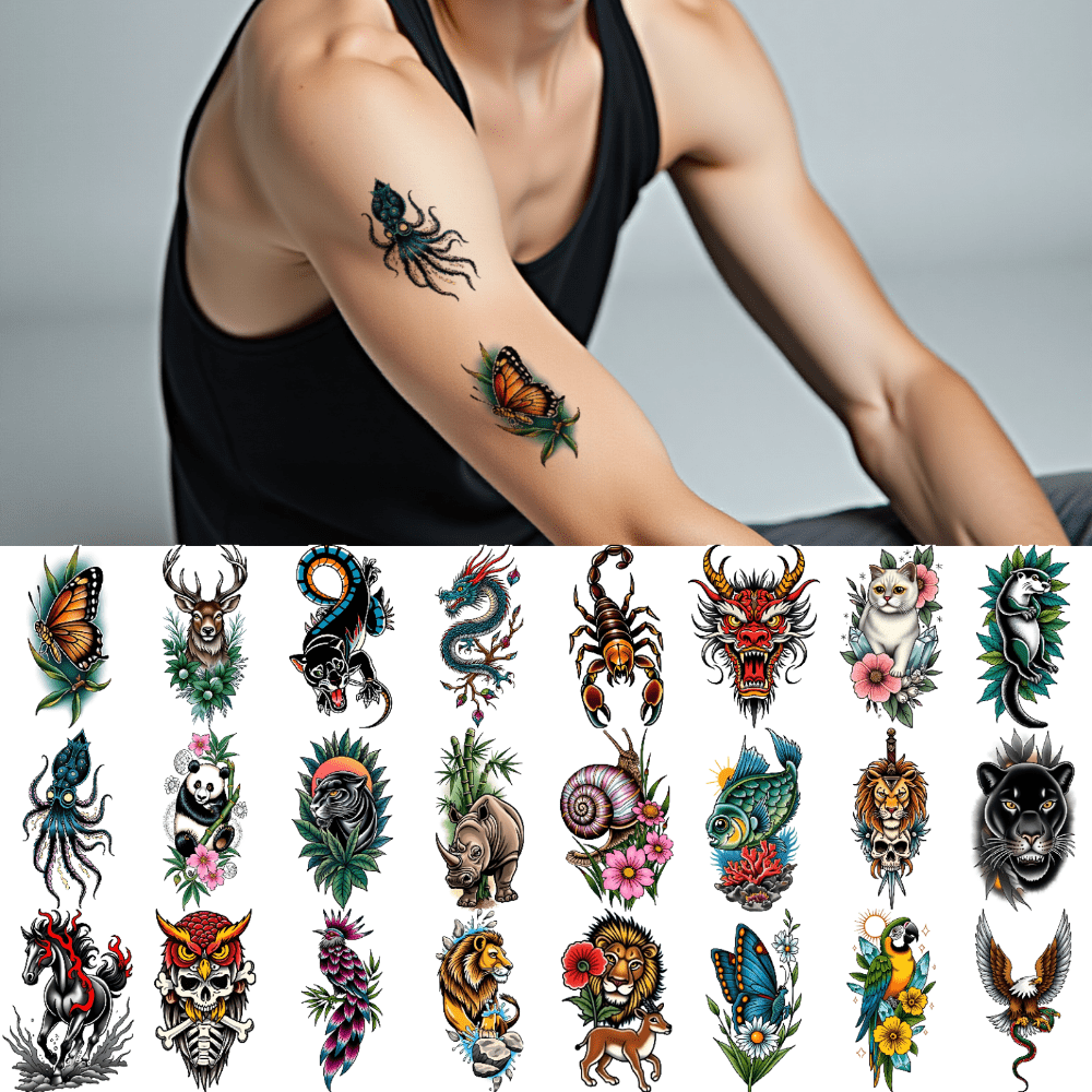 28 Sheets Temporary Tattoo Stickers Waterproof Long Lasting Body ...