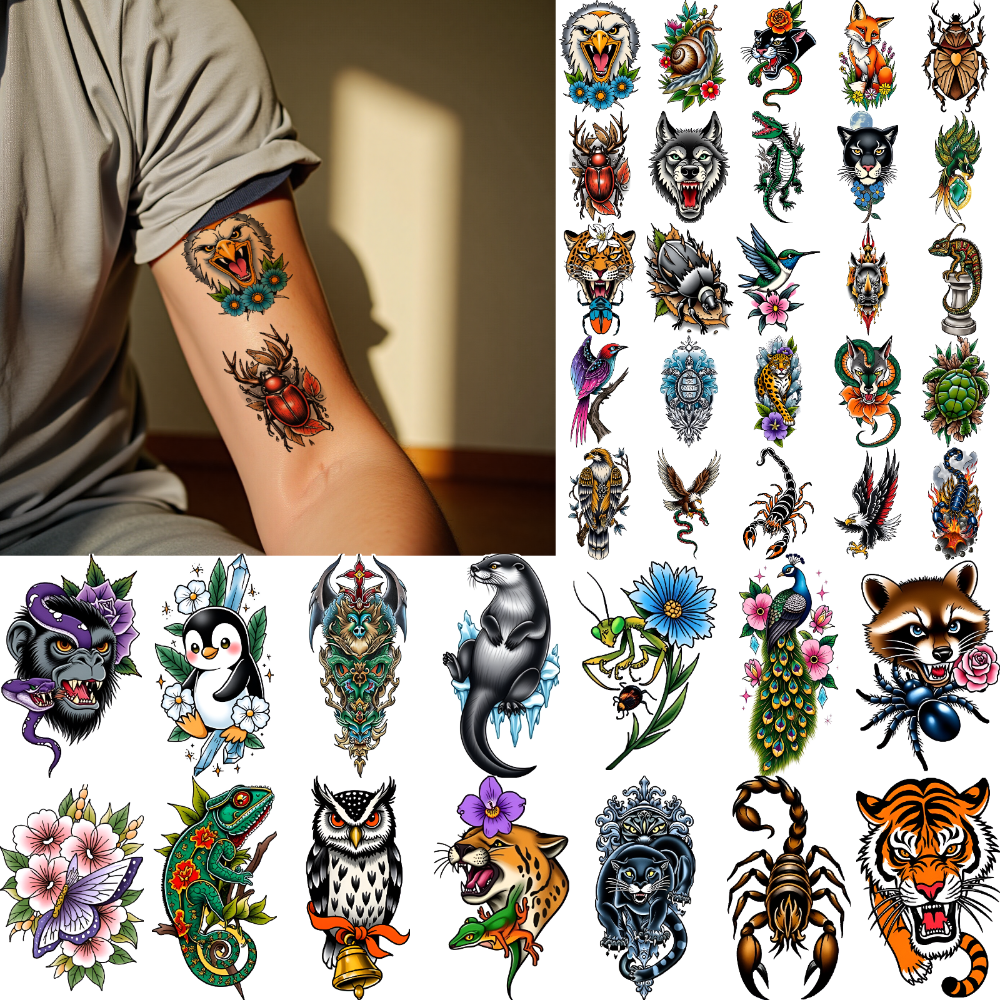 28 Sheets Temporary Tattoos Waterproof Long Lasting Body Stickers ...