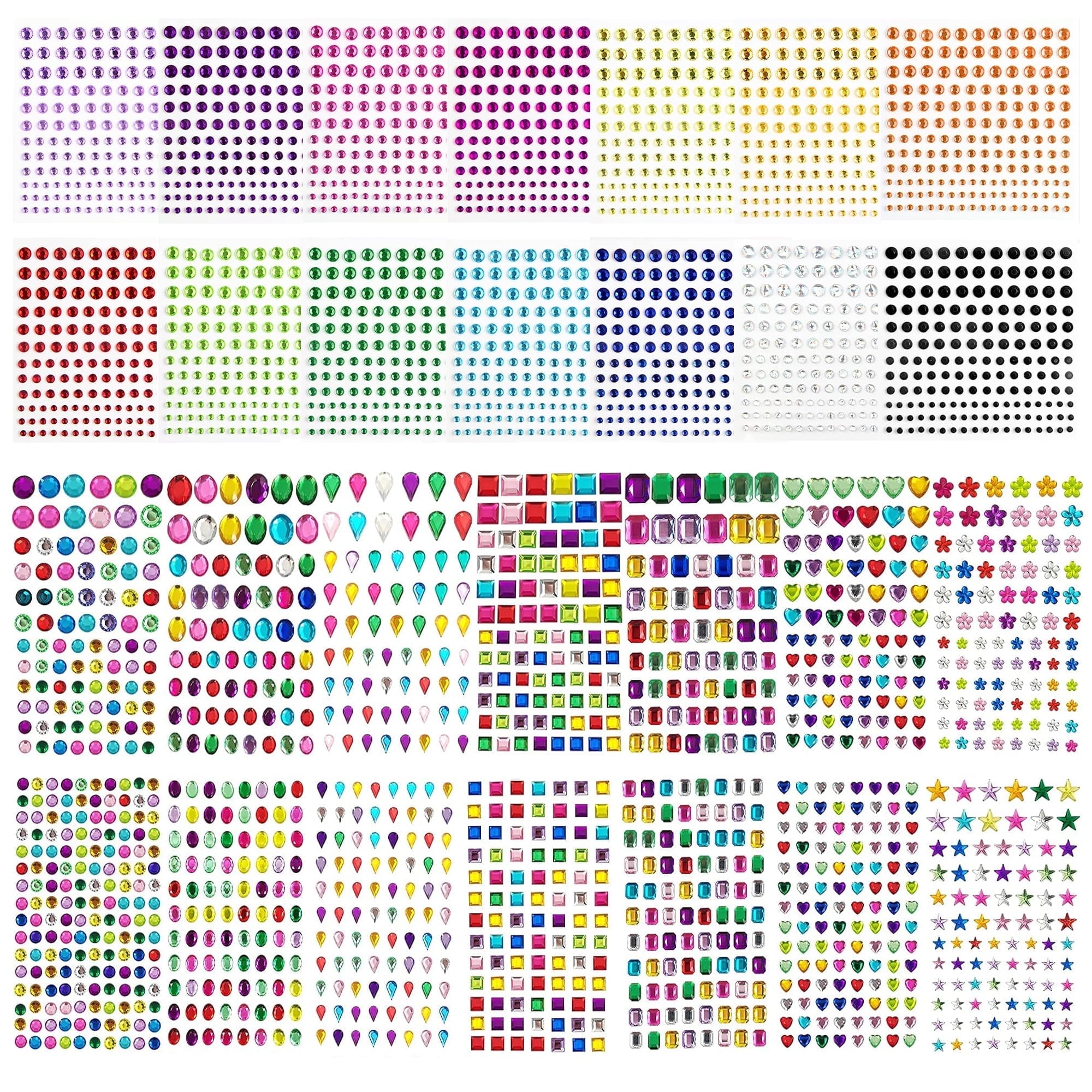 28 Sheets Various Shapes Self-Adhesive Gem Stickers, 3510pcs Multicolor ...