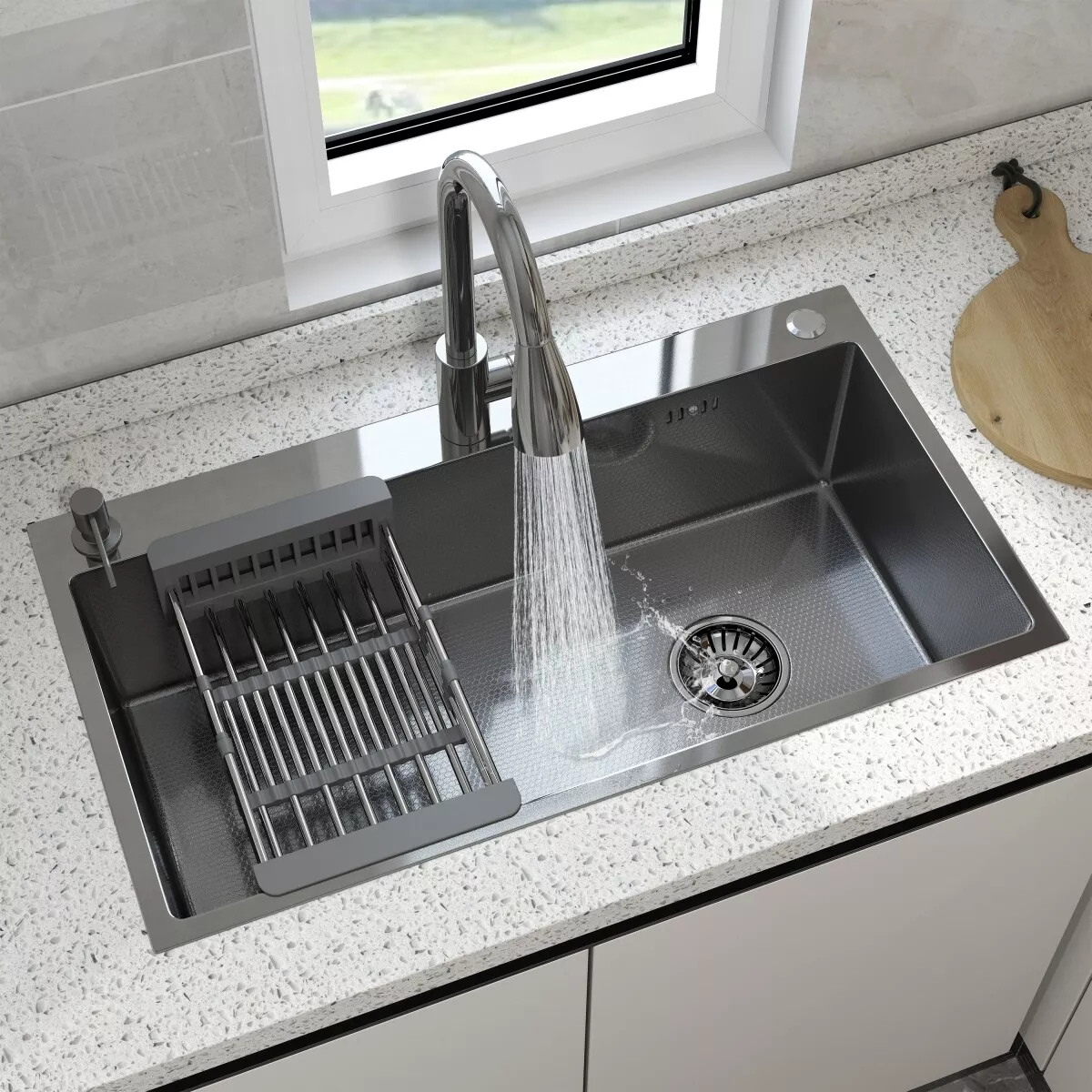 28" Silver Kitchen Sink Stainless Steel Single Bowl Drop In Top Mount ...