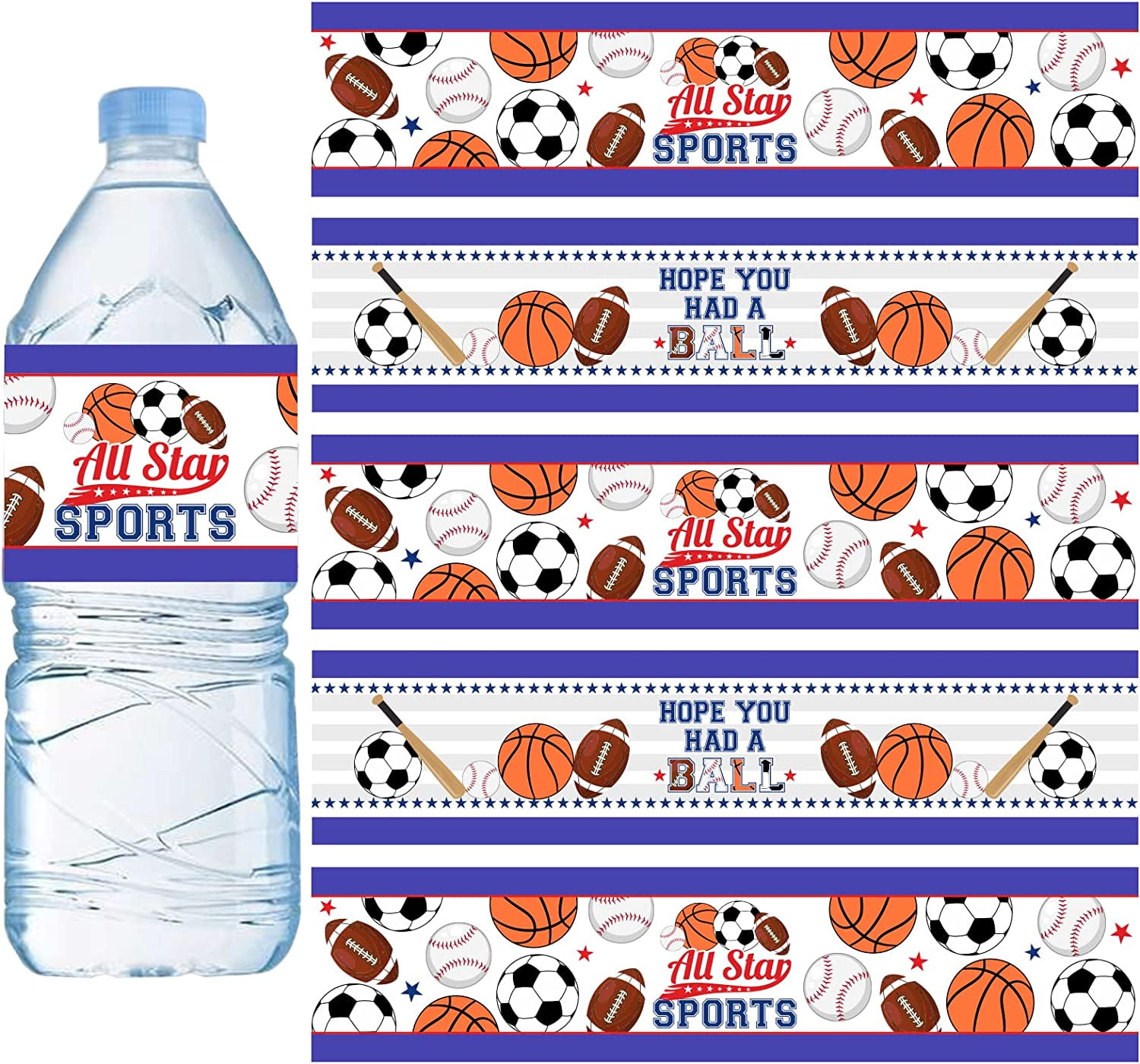 28 Sports Balls Water Bottle Labels, Football, Baseball, Basketball and ...