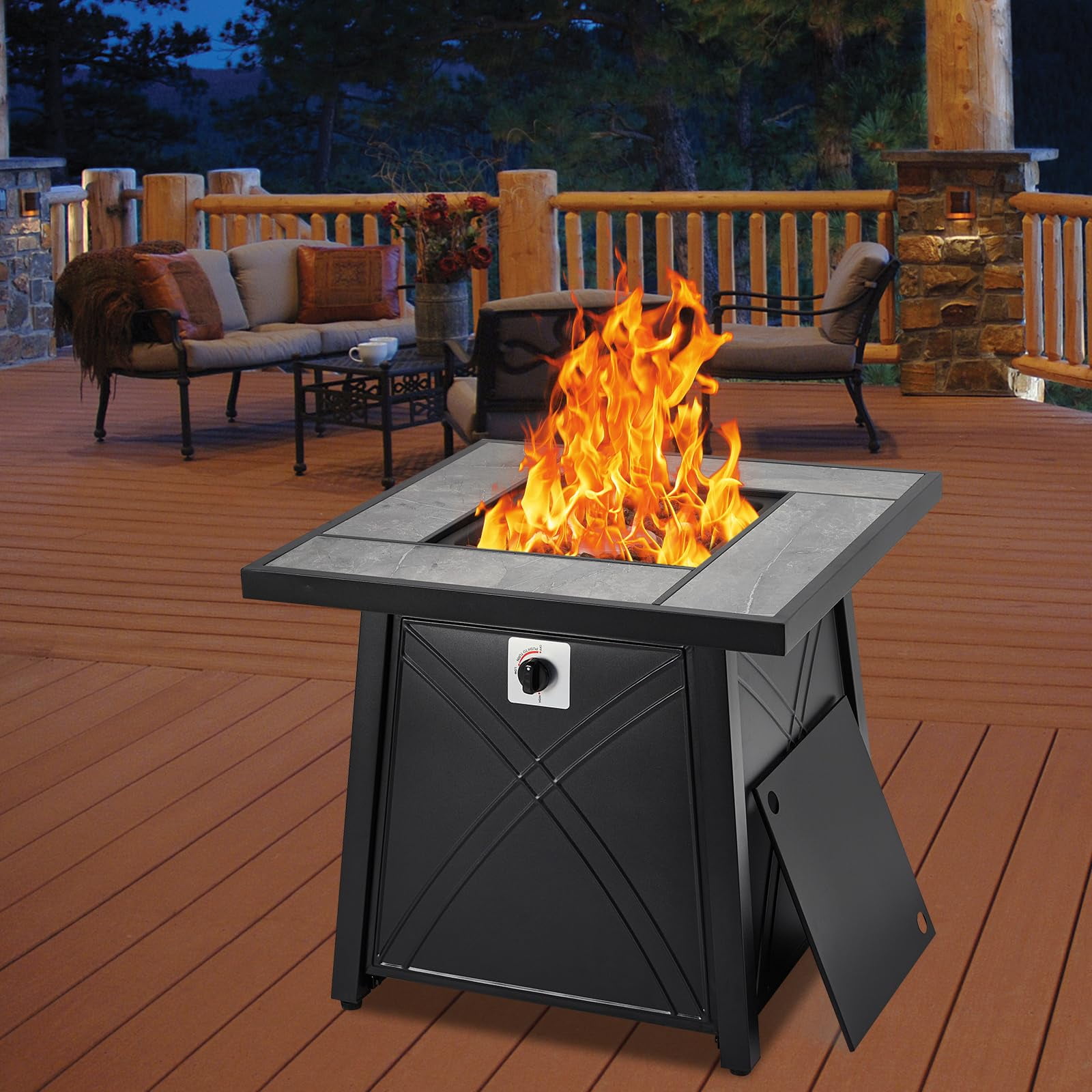 28" Square Propane Fire Pit Table,50,000 BTU Steel Gas Fire Pit,CSA ...
