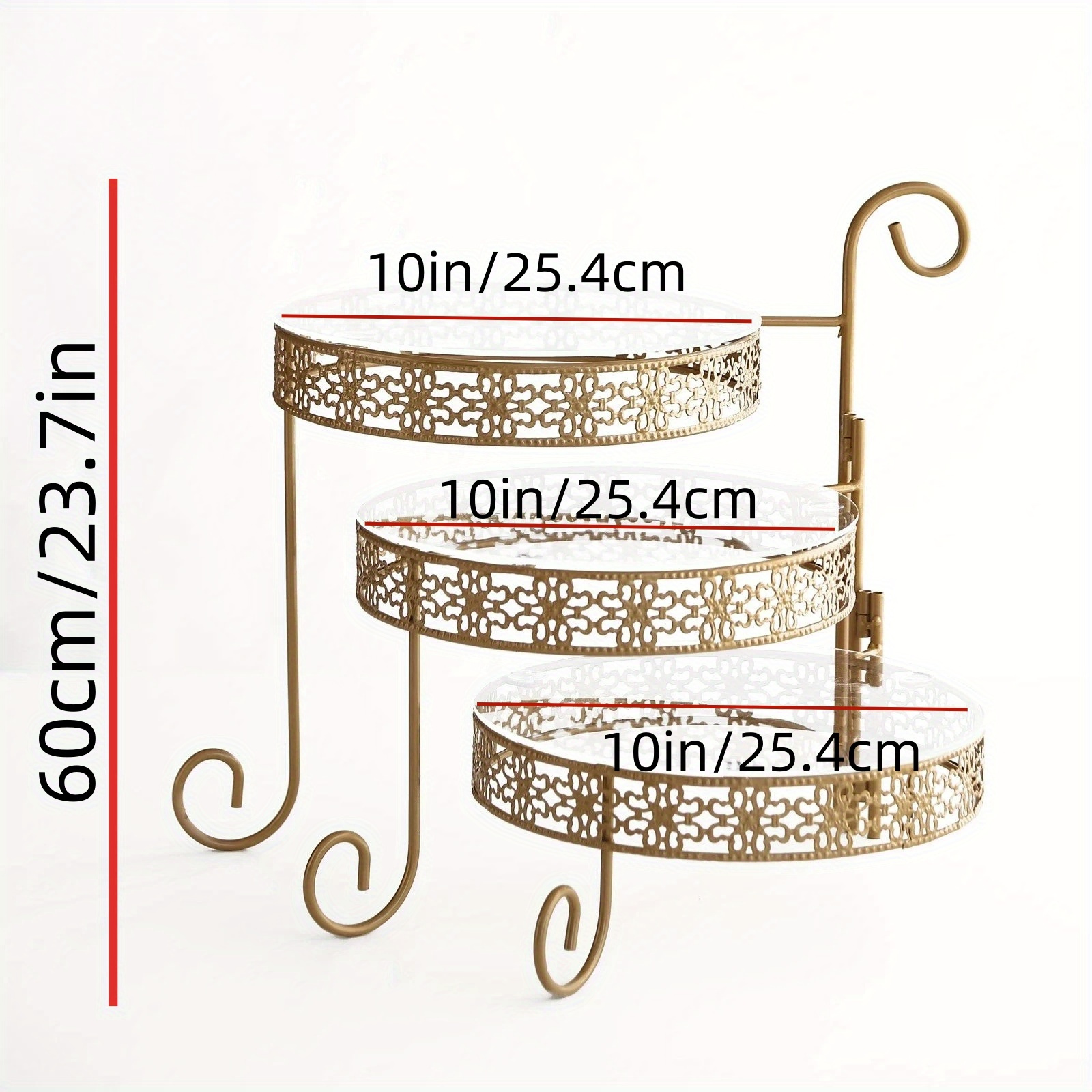 28" Tall Gold Metal Rotating Cake Stand with Clear Acrylic Round Plates ...